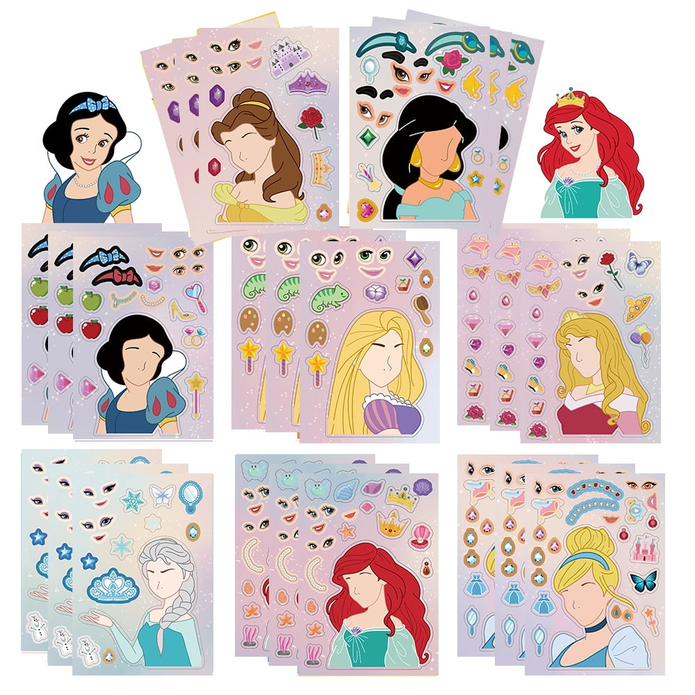 24 PCS Ariel Princess Sticker Sheets Large Make Your Own Mix and Match ...