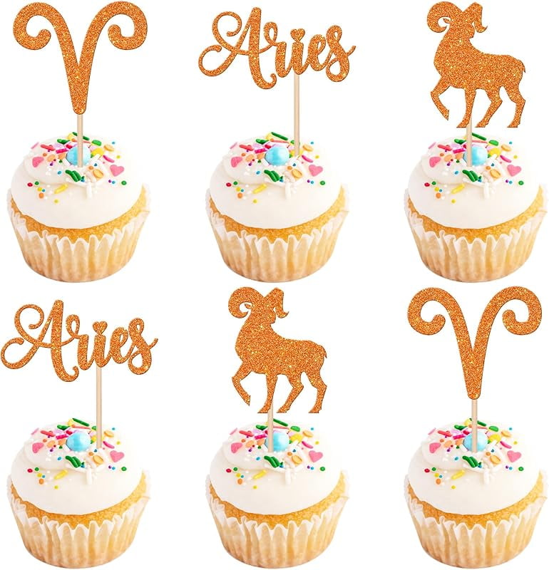 24 PCS Aries Cupcake Toppers Glitter 12 Constellation Aries Cupcake ...