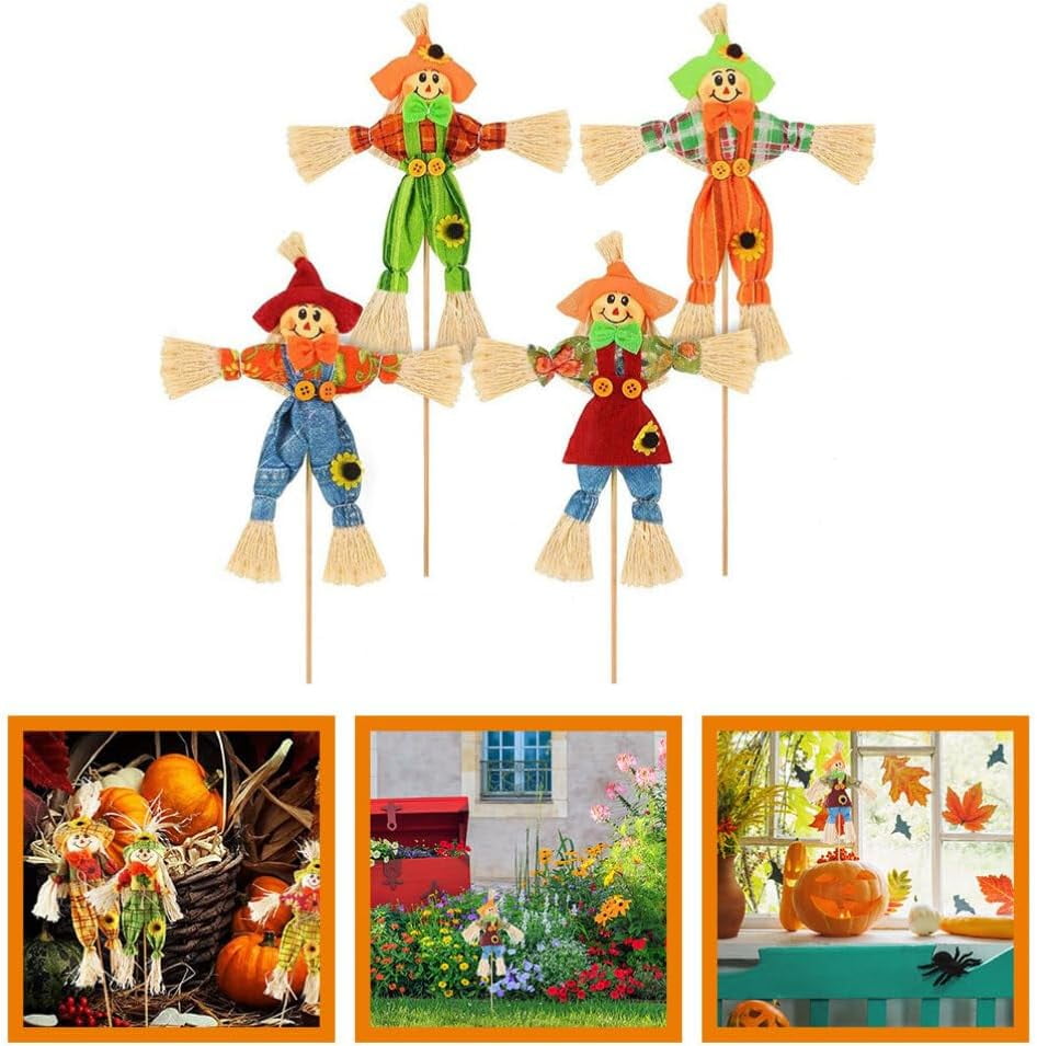 24 PCS Autumn Fall Scarecrow Halloween Decorations, Small Scarecrows ...