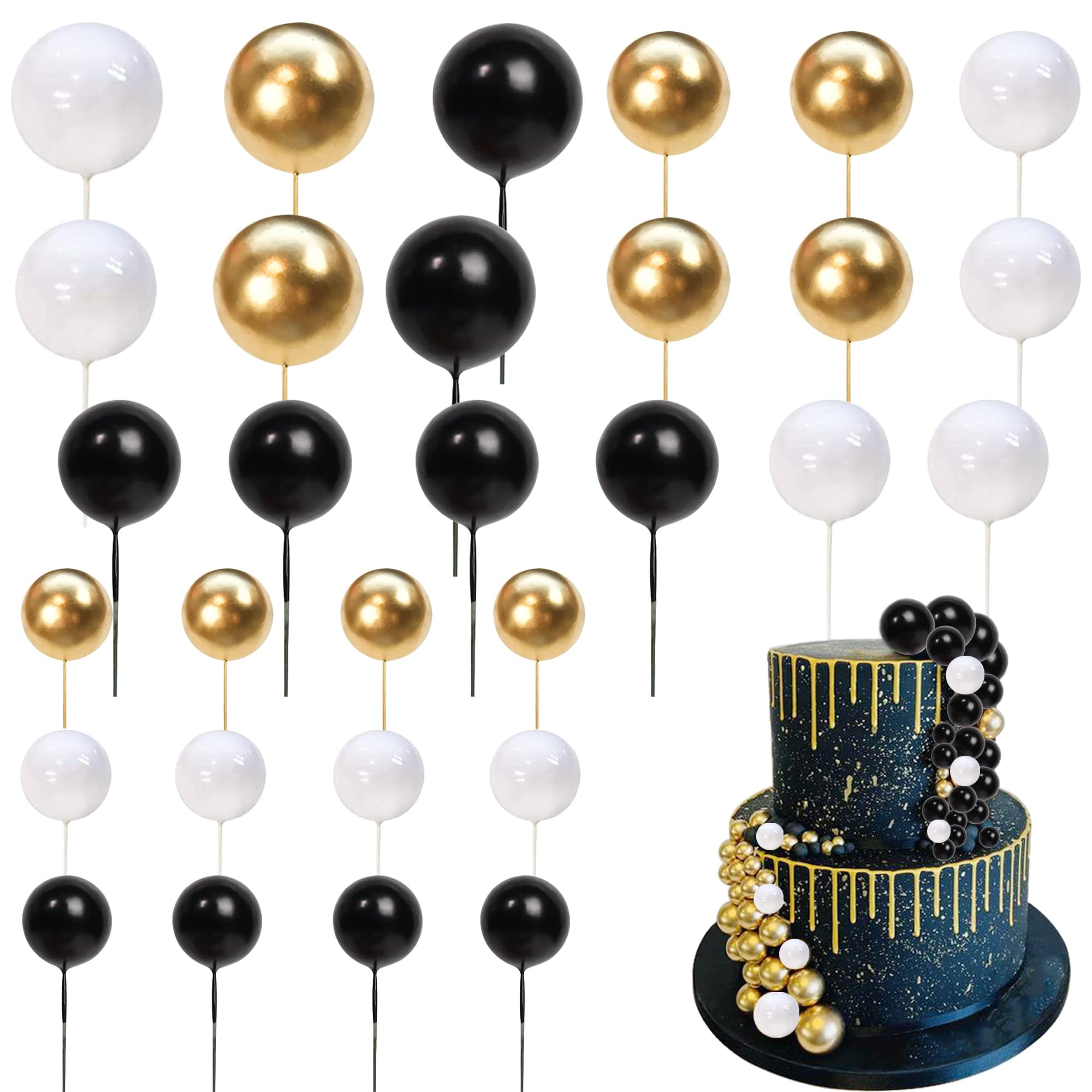 24 PCS Balls PresNok Cake Toppers - Ball Shaped Cupcake Toppers & Mini ...