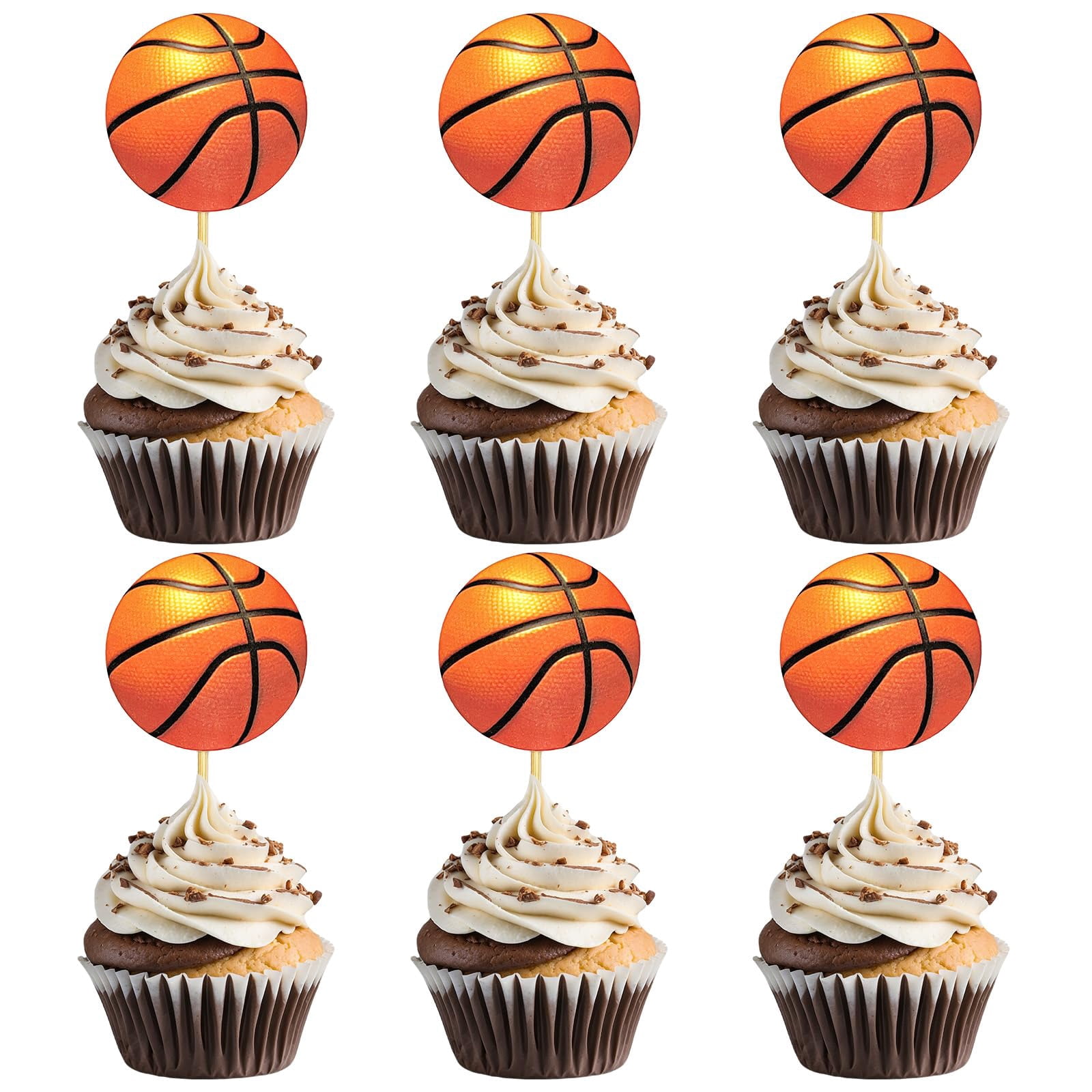 24 PCS Basketball Cupcake Toppers Double AIS1 Sided Printing Ball ...