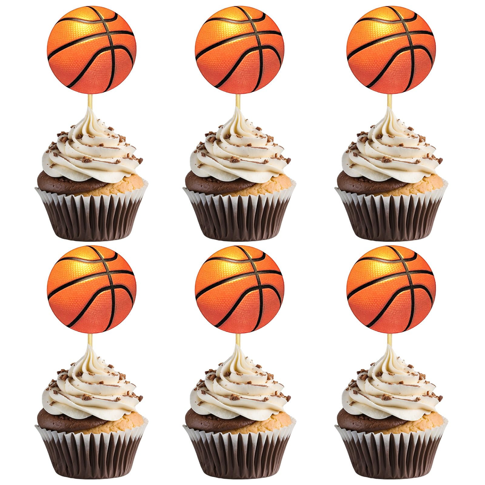 24 PCS Basketball Cupcake Toppers Double Sided MDH1Printing Ball Sports ...
