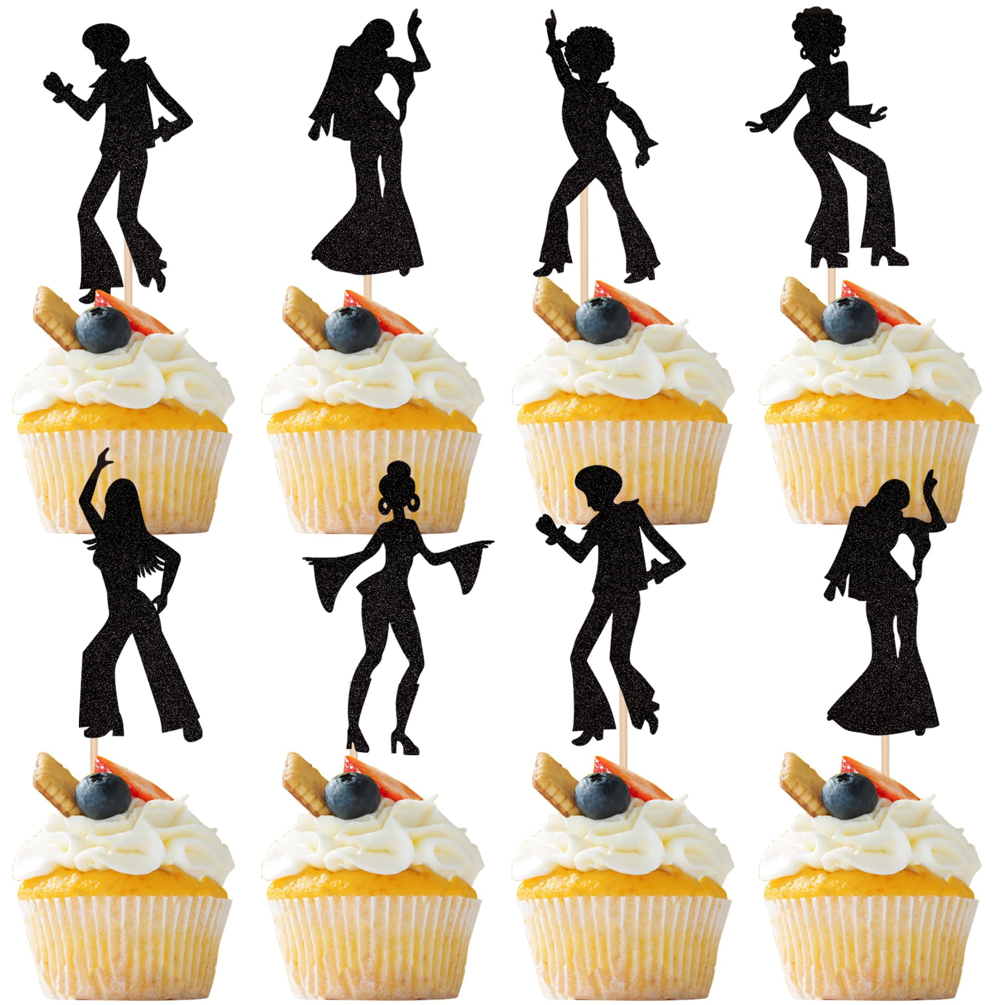 24 PCS BlackEGSC Glitter 70s Disco Cupcake Toppers - Disco Dancing ...