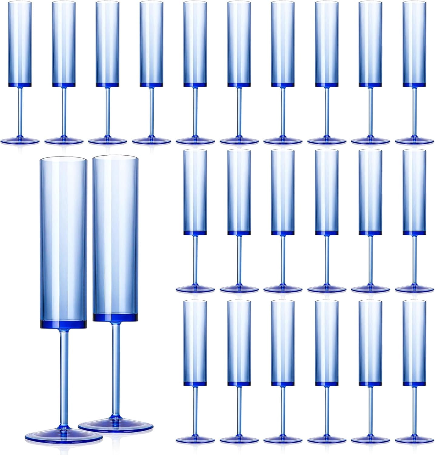 24 PCS Blue Plastic Champagne Flutes 5.4 OZ Clear Acrylic Champagne ...