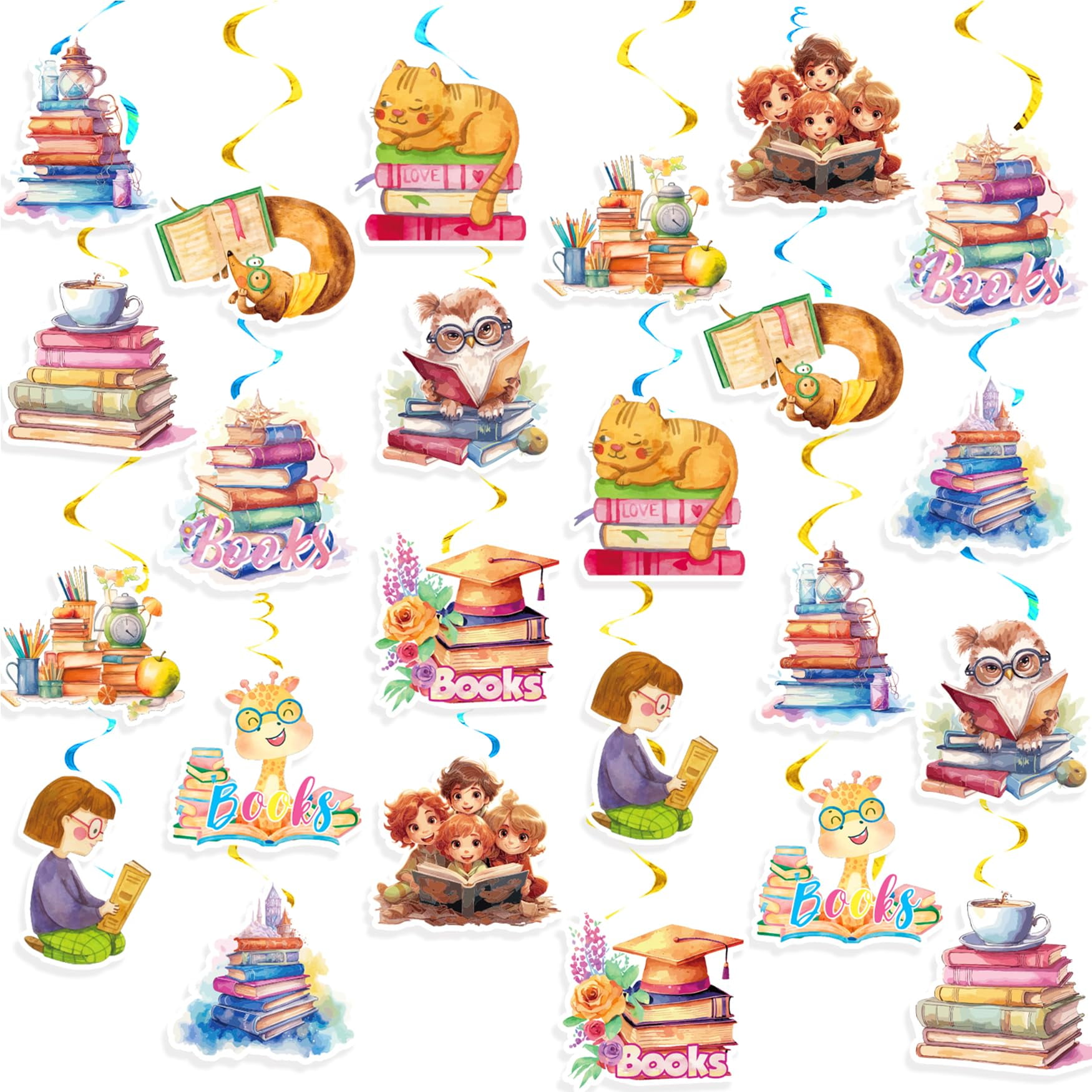 24 PCS Books Hanging MMF7 Swirl Decorations Reading Ceiling Streamers ...
