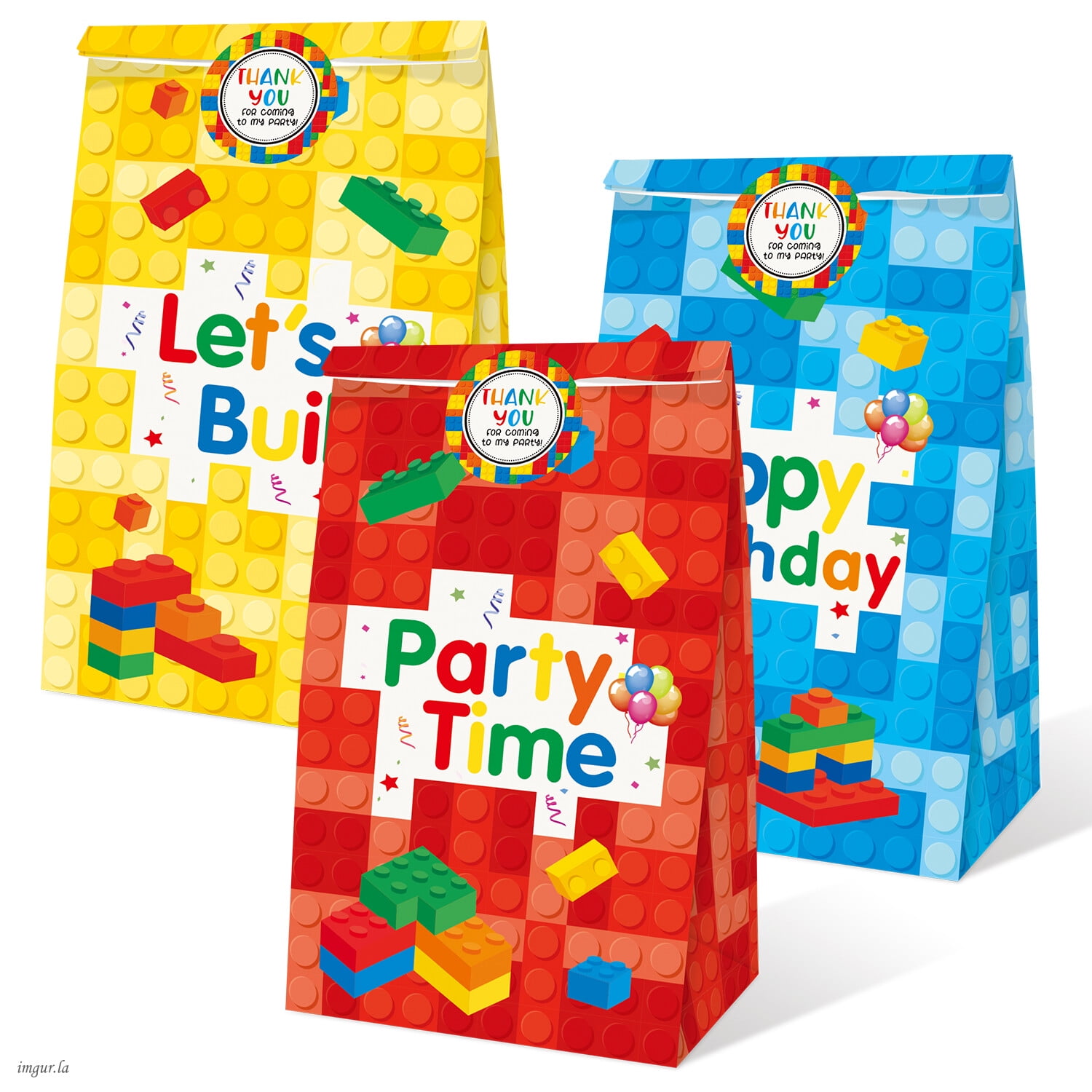 24 PCS Building Block Party Favor Bag with Thank You Stickers Color ...