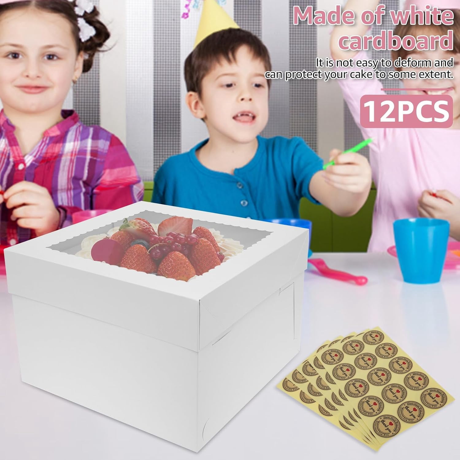 24 PCS Cake Boxes 12 Inches Tall Bakery Boxes with Clear Window Easy to ...