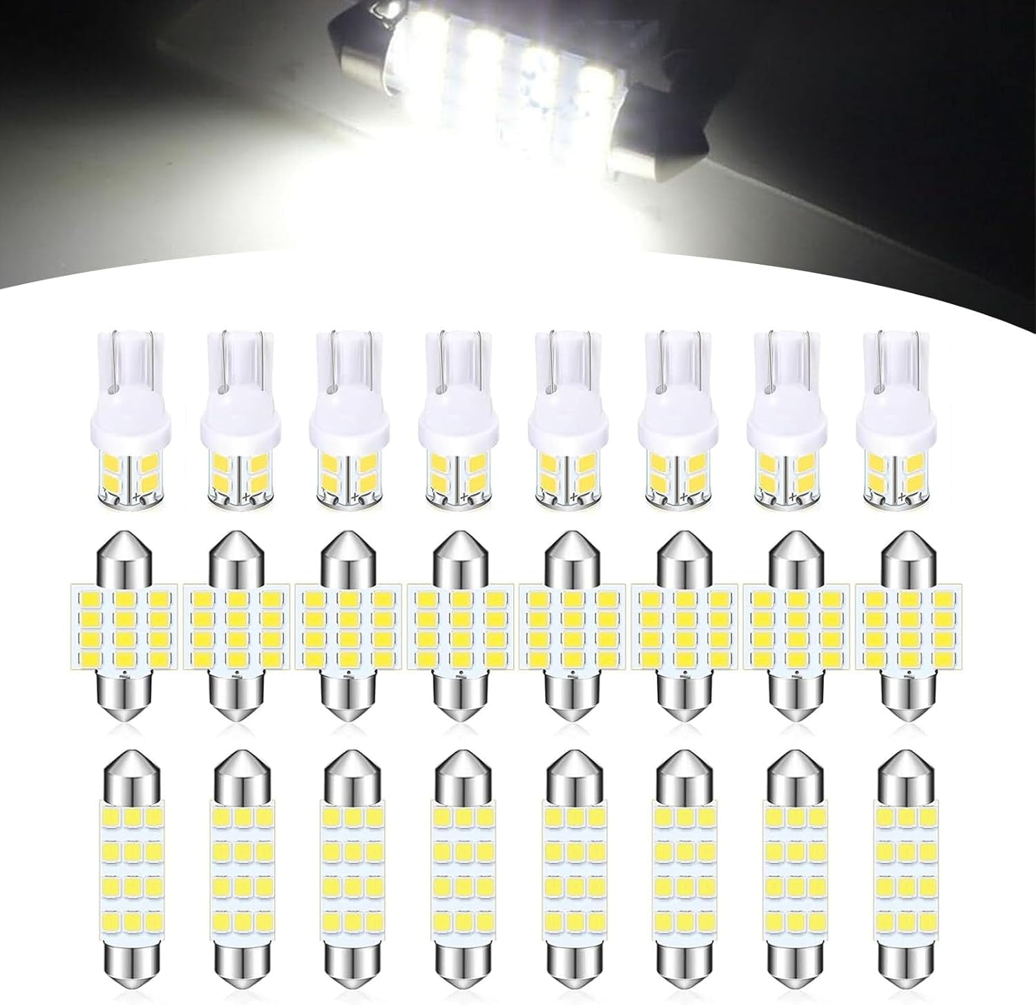 24 PCS Car T10 31mm 42mm LED Light Bulb Kit, Width Indicator Light Dual ...