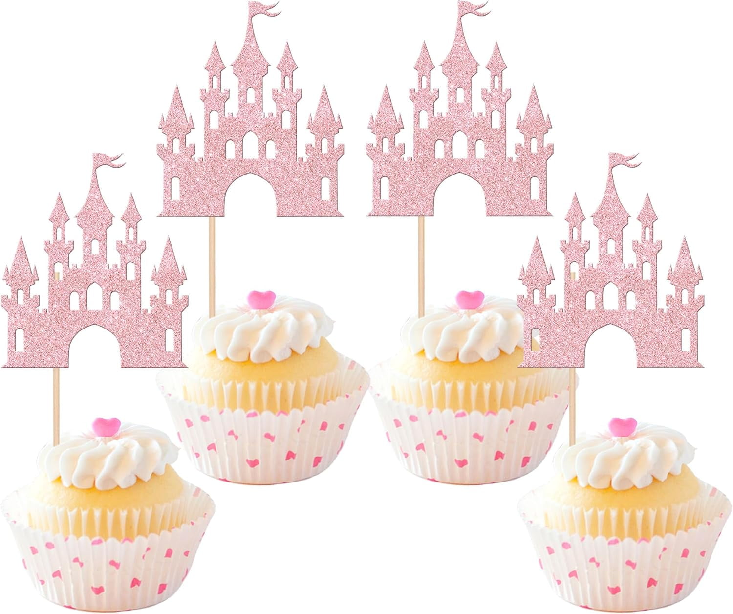24 PCS Castle Cupcake Toppers Glitter Princess Cupcake Toppers Castle ...