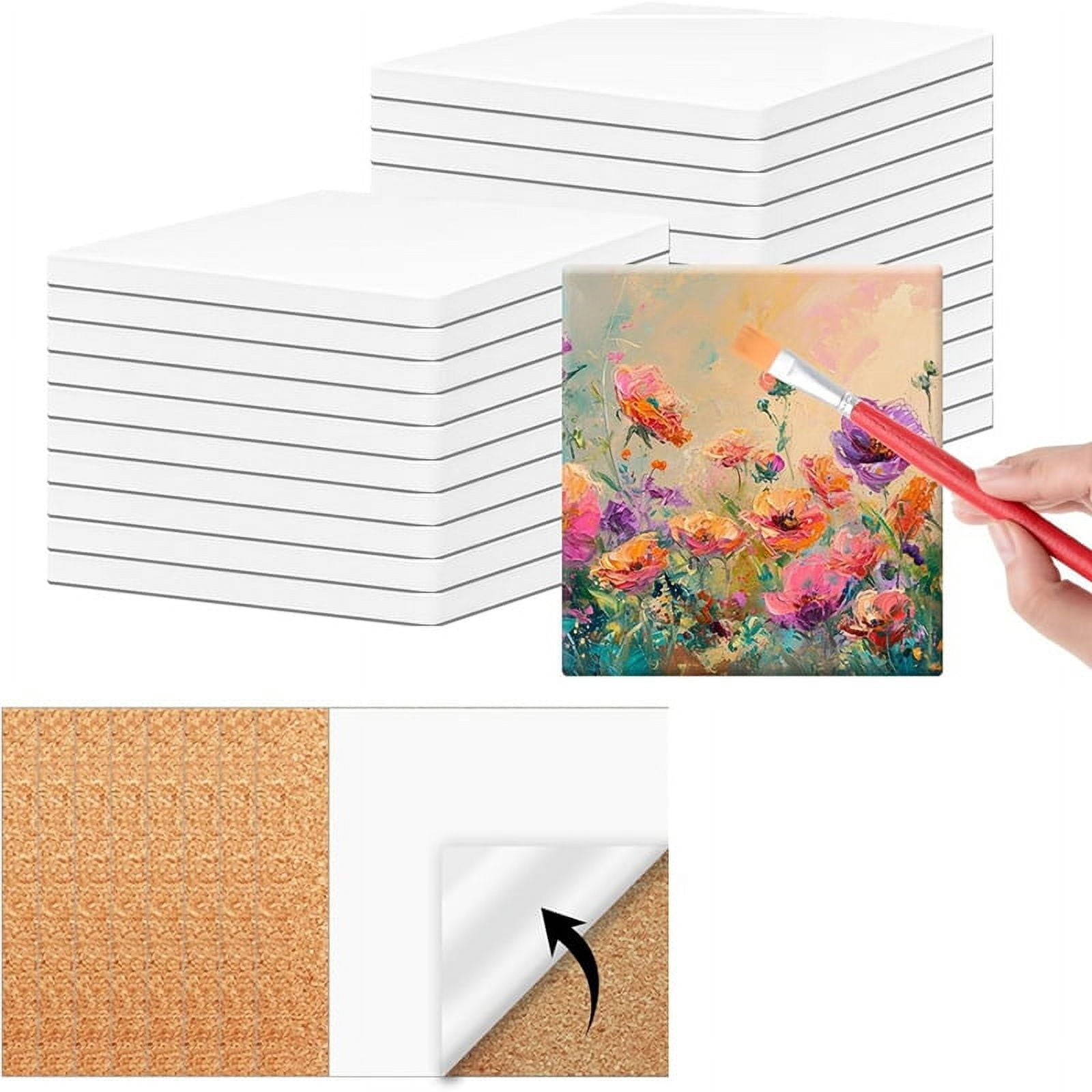 24 PCS Ceramic Tiles for Crafts Inches and Self-Adhesive Cork Mat ...