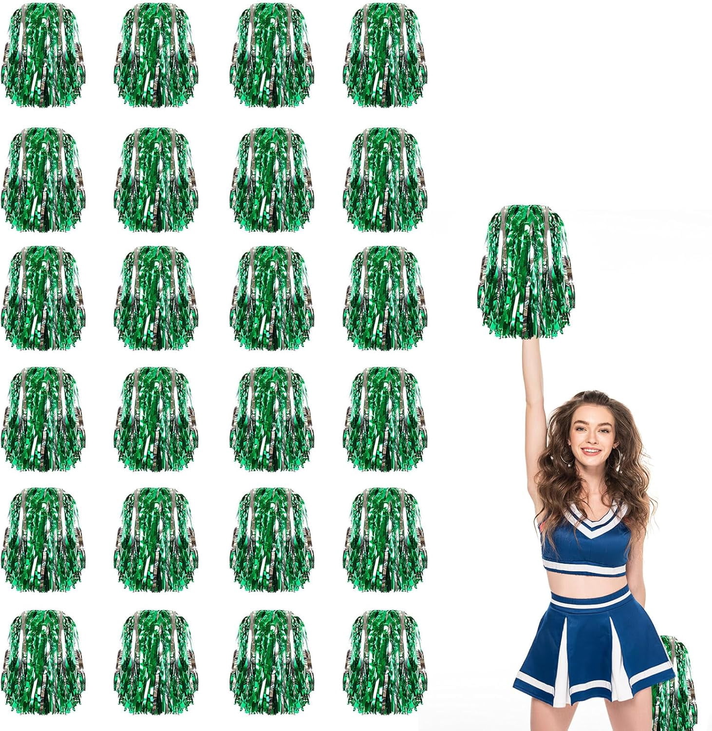 24 PCS Cheerleader Pom Poms,with Baton Handle for Rooters Cheering ...