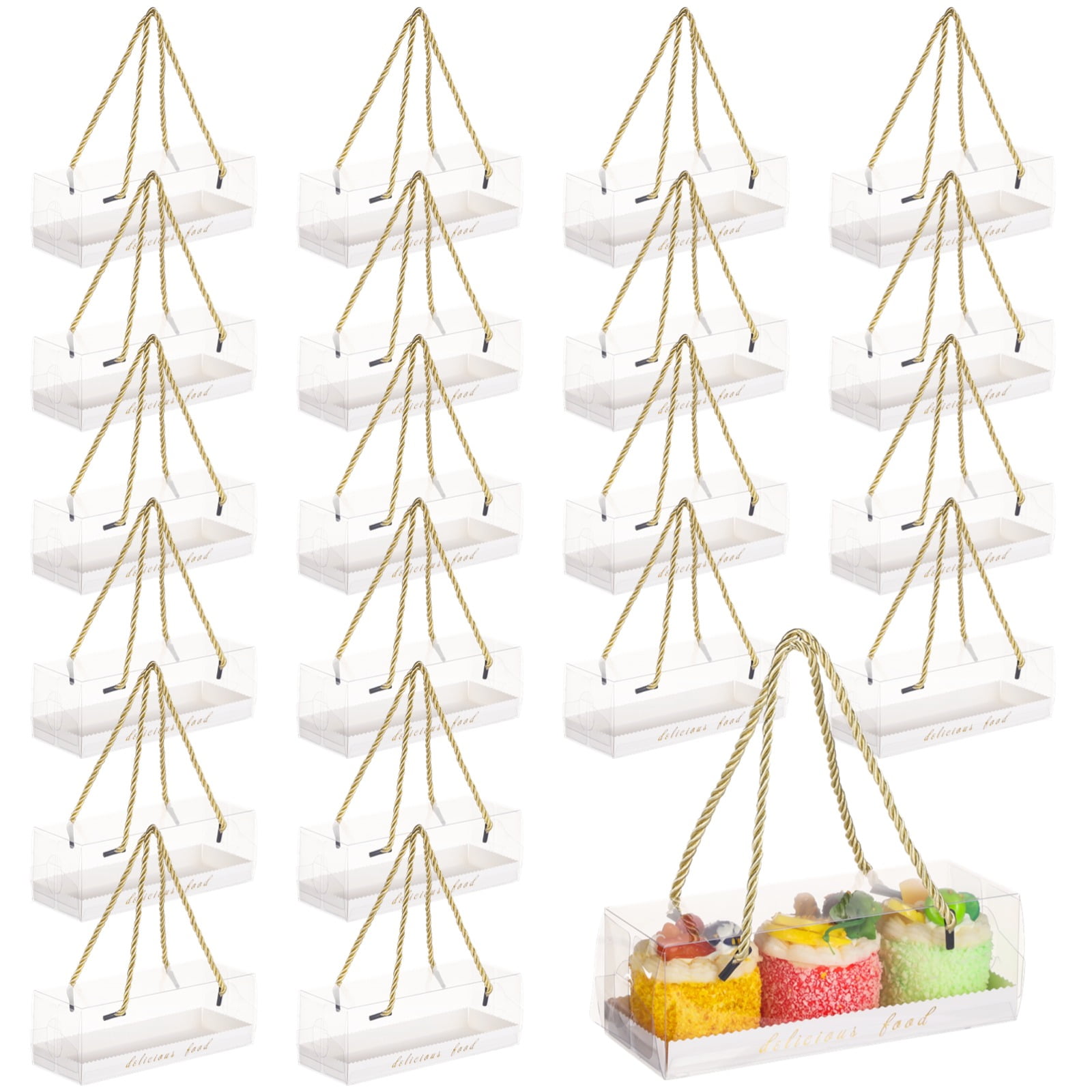 24 PCS Clear Dessert Boxes with Handles, Portable Transparent Macaron ...