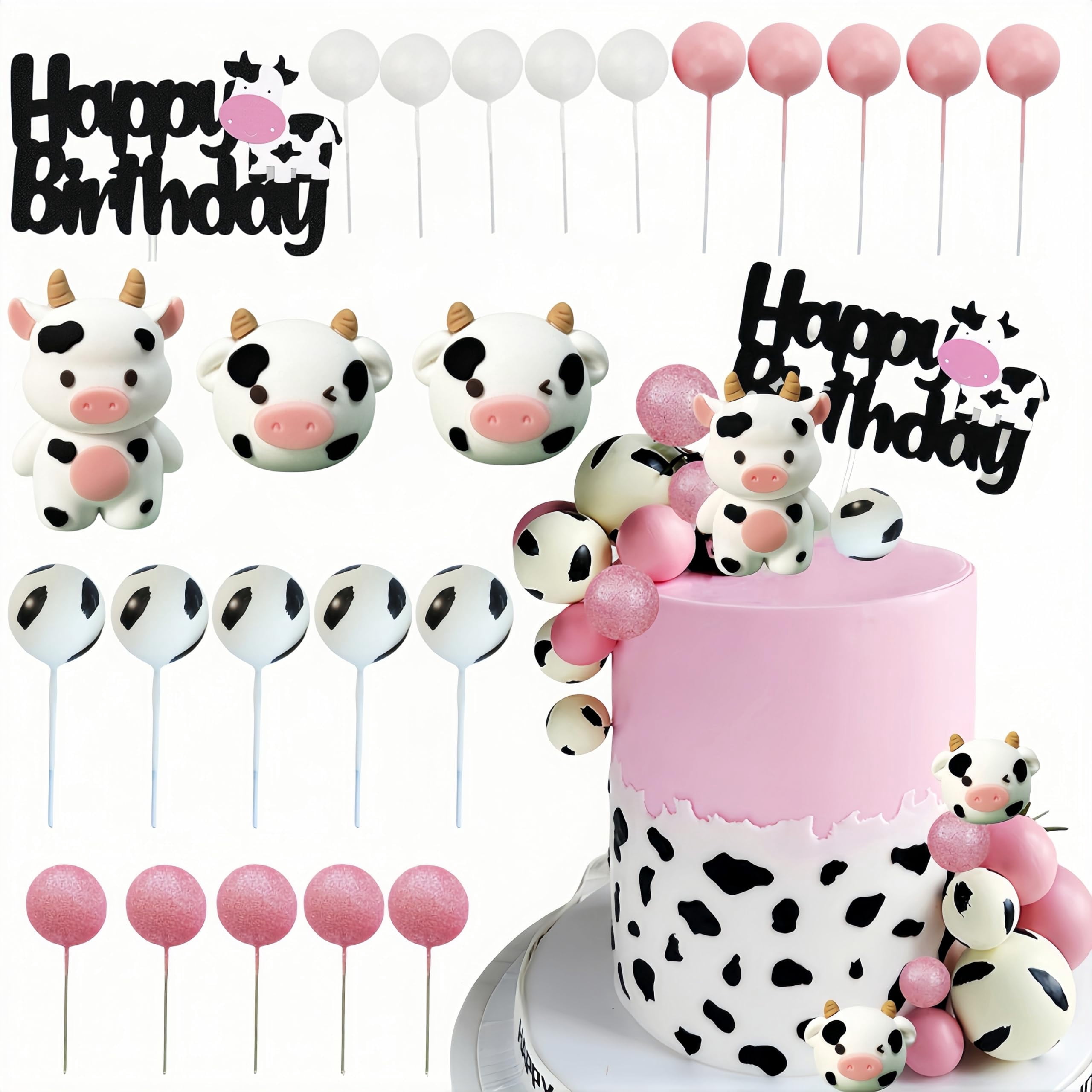 24 PCS Cow Cake Topper Cow Cake Decorations Birthday Party for Cow ...
