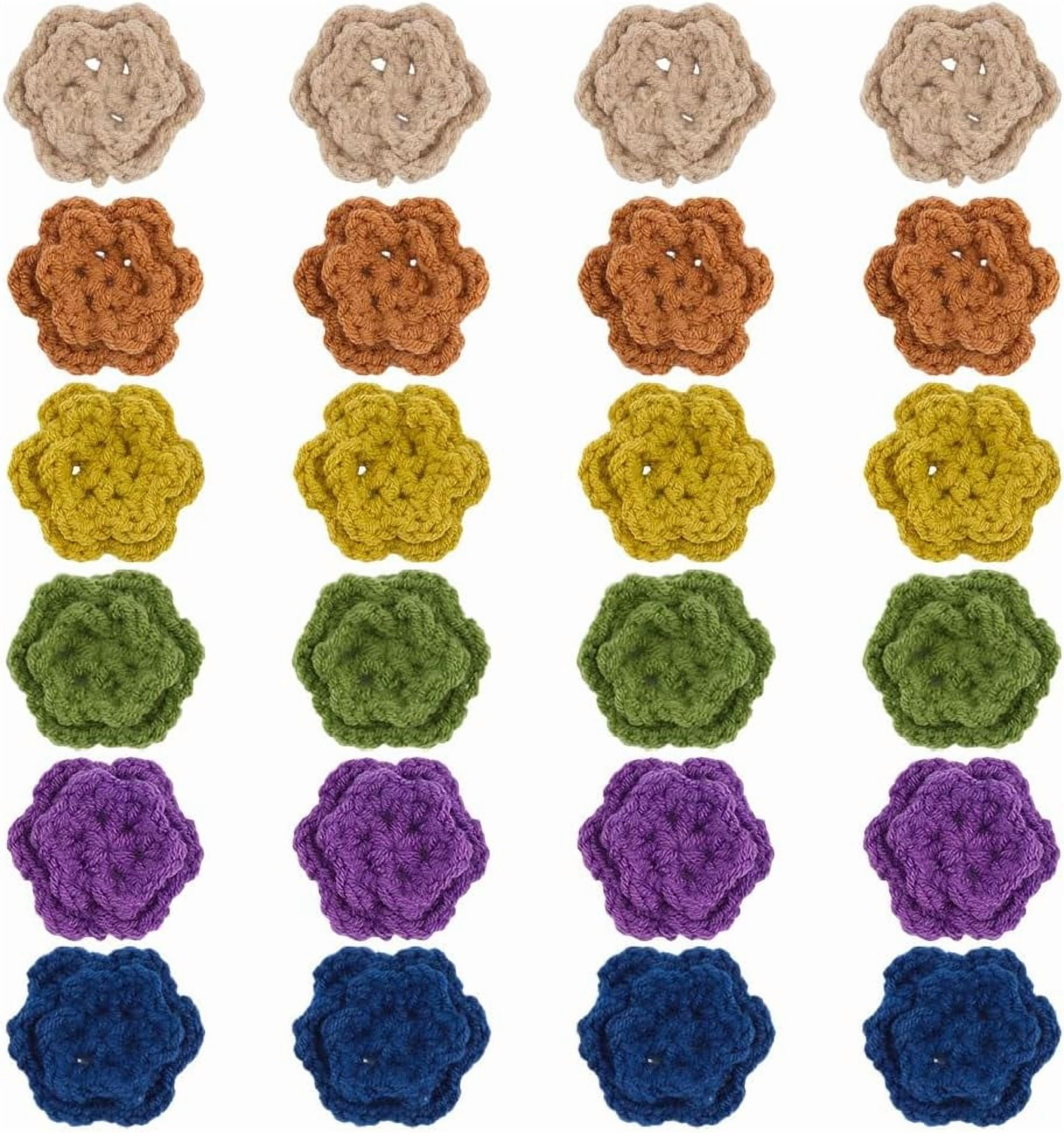 24 PCS Crochet Flowers Sew on Patches 6 Colors 1.8 inch Handmade Cotton ...