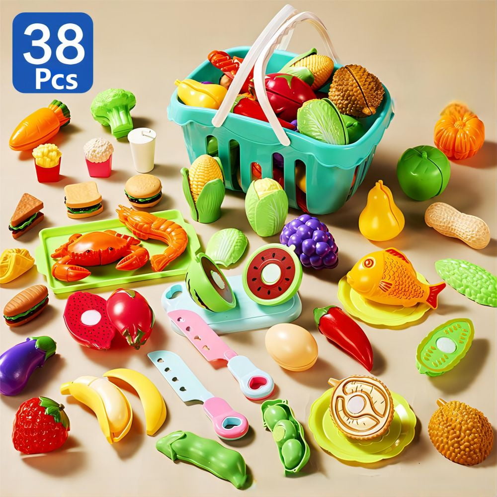 24 PCS Cutting Play Food Toy for Kids Kitchen, Pretend Fruit ...