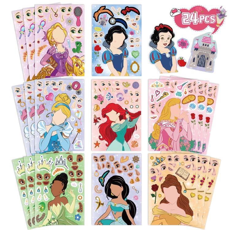 24 PCS Disney Princess Stickers DIY Kids Stickers with Changeable Faces ...