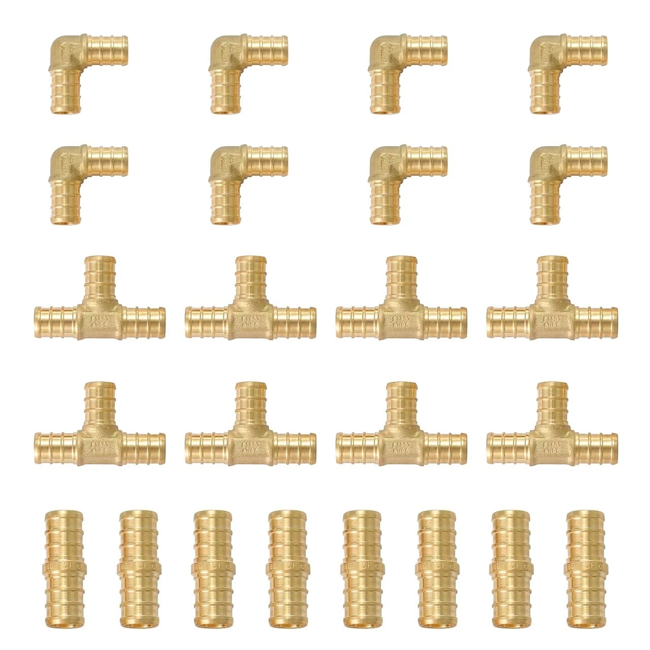 24 PCS EFIELD 3/4" PEX Crimp Brass Fittings Elbow, Coupling, Tee (8 PCS/EACH) - Walmart.com