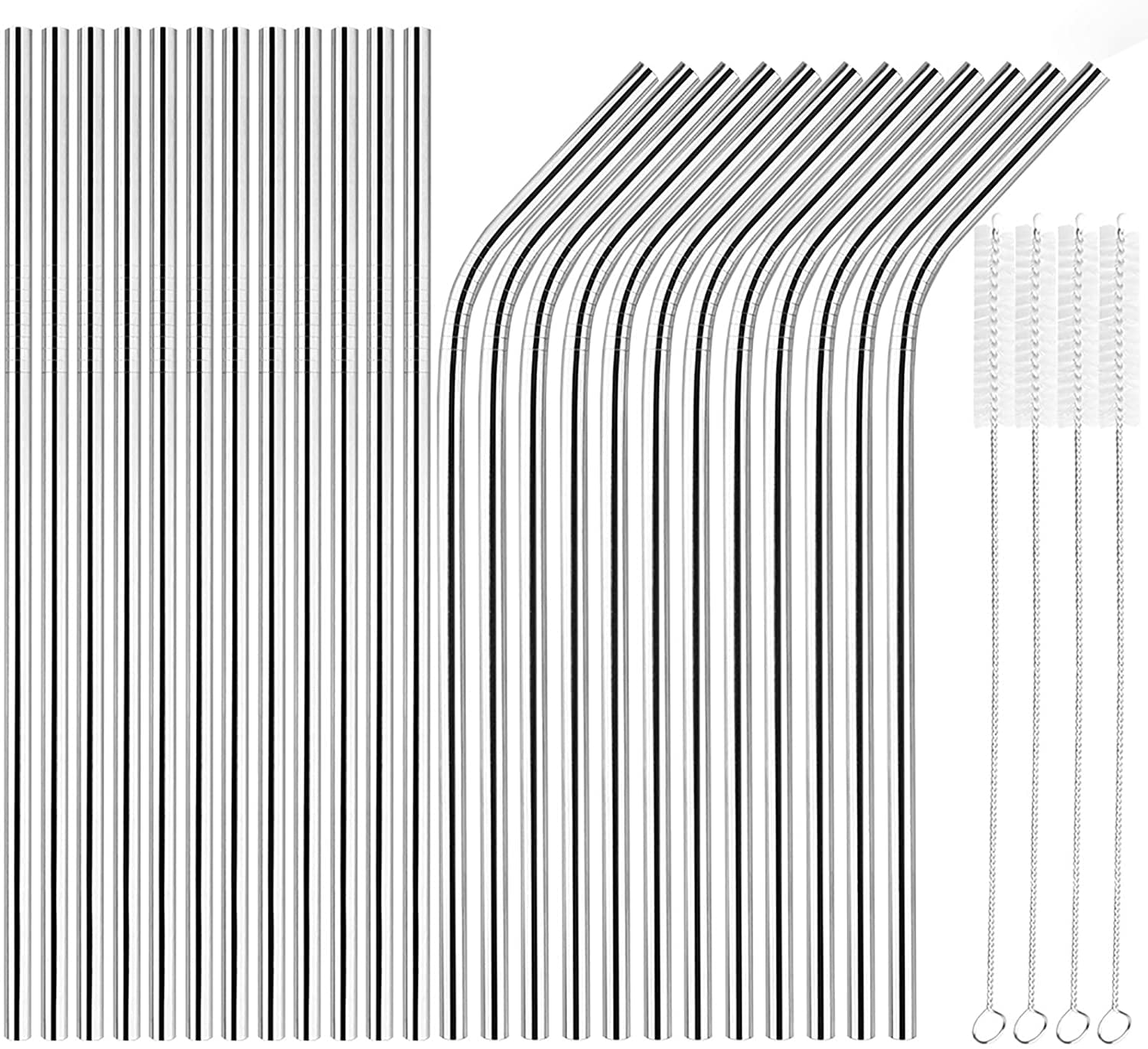 [24 PCS] Extra Long 10.4 inch Value Pack Reusable Stainless Steel ...