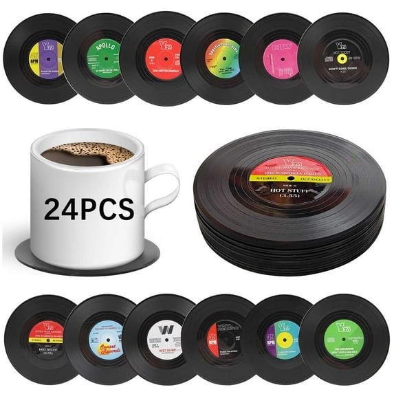 24 PCS Funny Retro Vinyl Record Coasters Music Gift,Bars,Birthdays ...