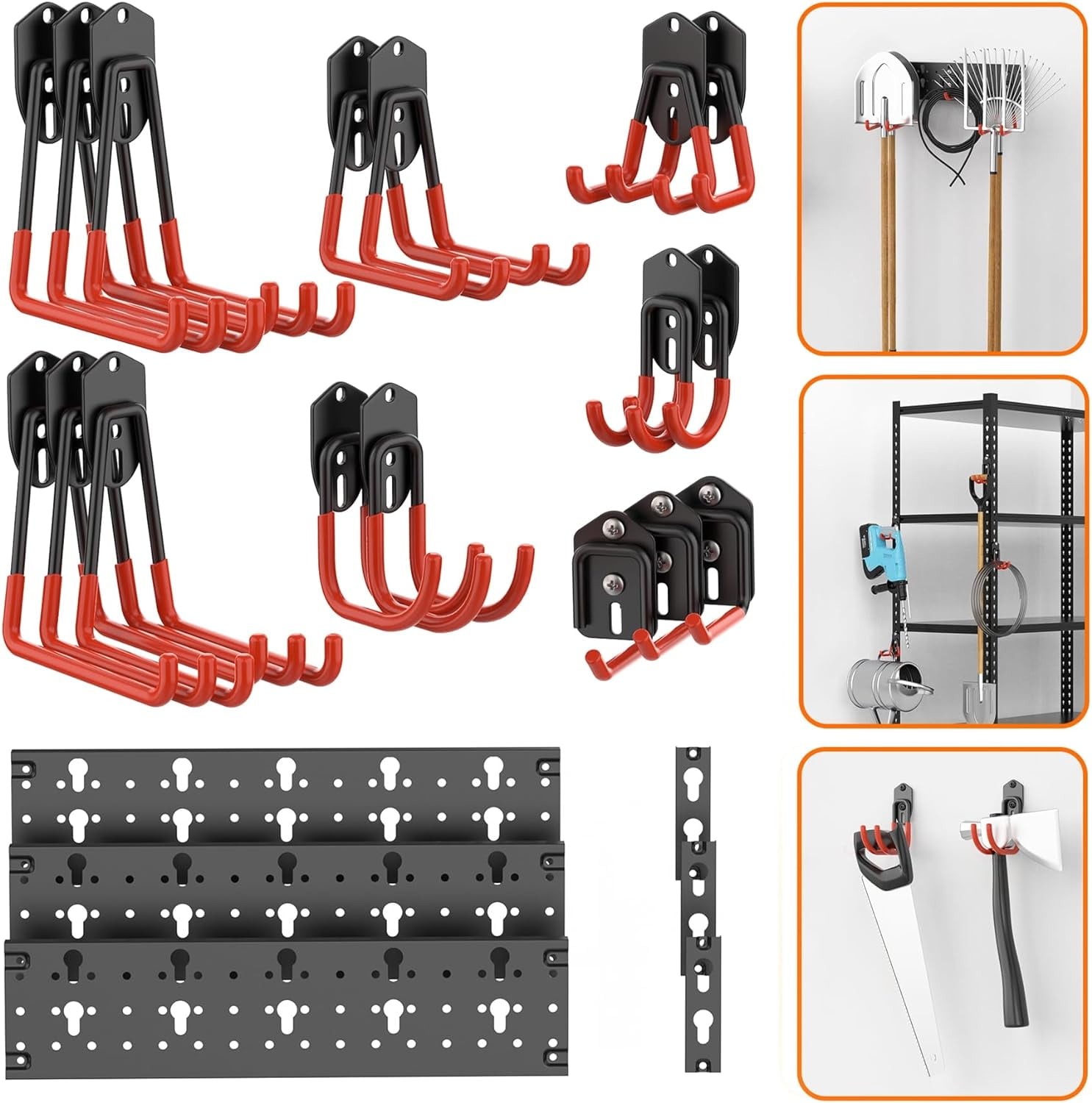 24 PCS Garage Storage Hooks with Tracks, Wall Mount Tool Organizer for ...