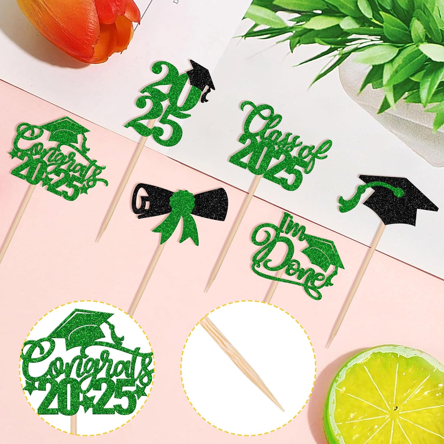 24 PCS Glitter Class of 2025 Graduation Cupcake Toppers Glitter Diploma ...