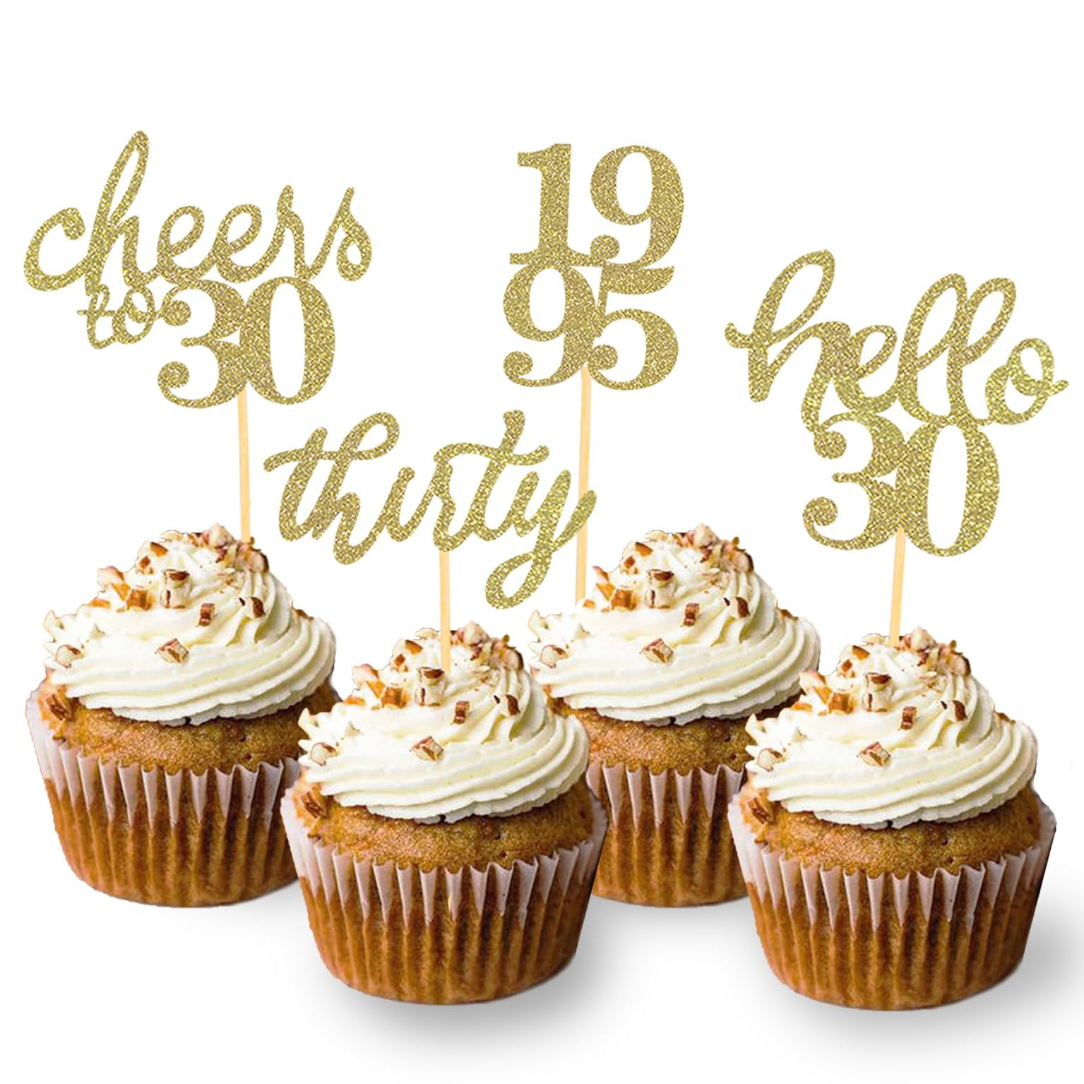 24 PCS Gold Glitter DEF29 30th Birthday Cupcake Toppers for Celebrating ...