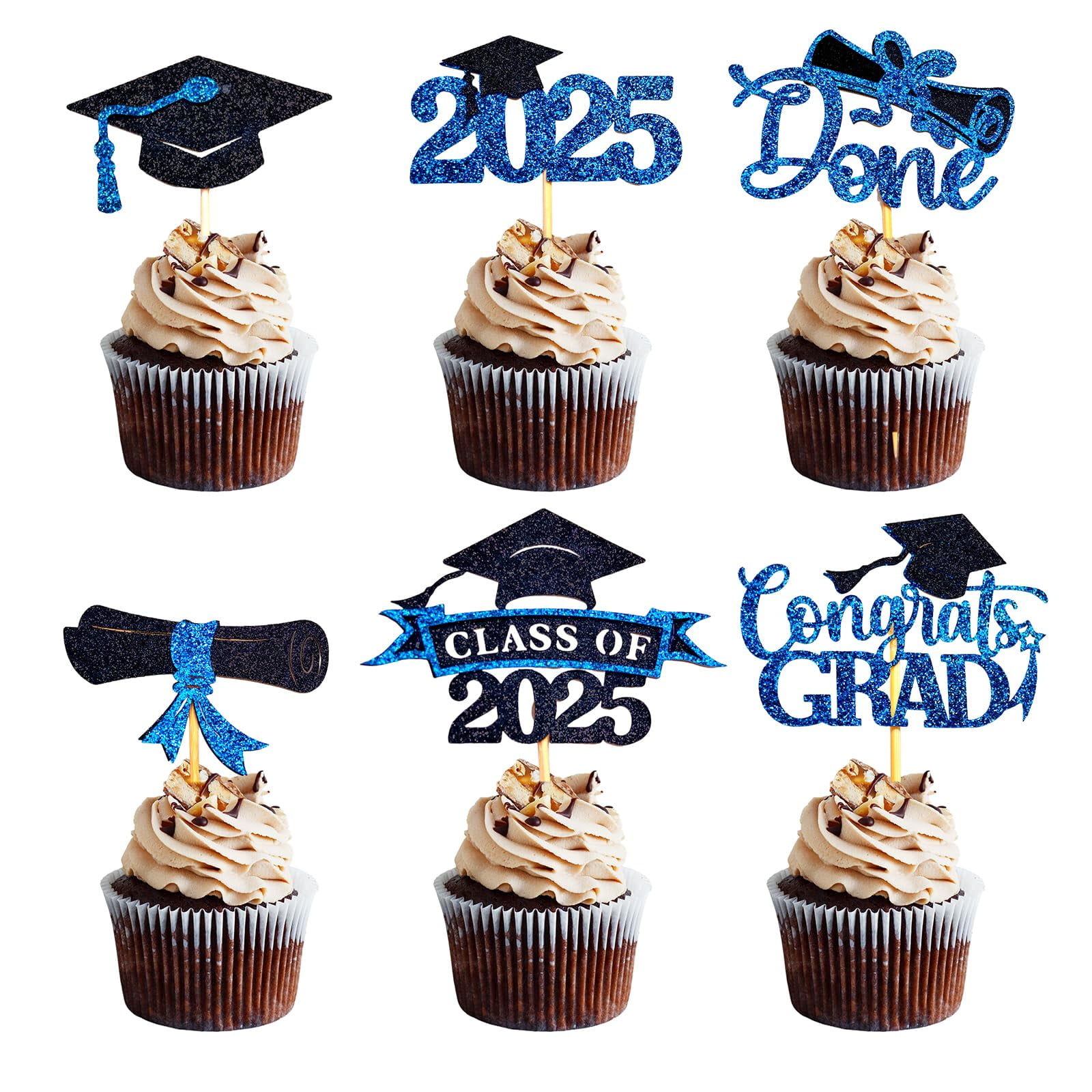24 PCS GraduationITSC Cupcake Toppers, 2025 Graduation Decorations Gold ...