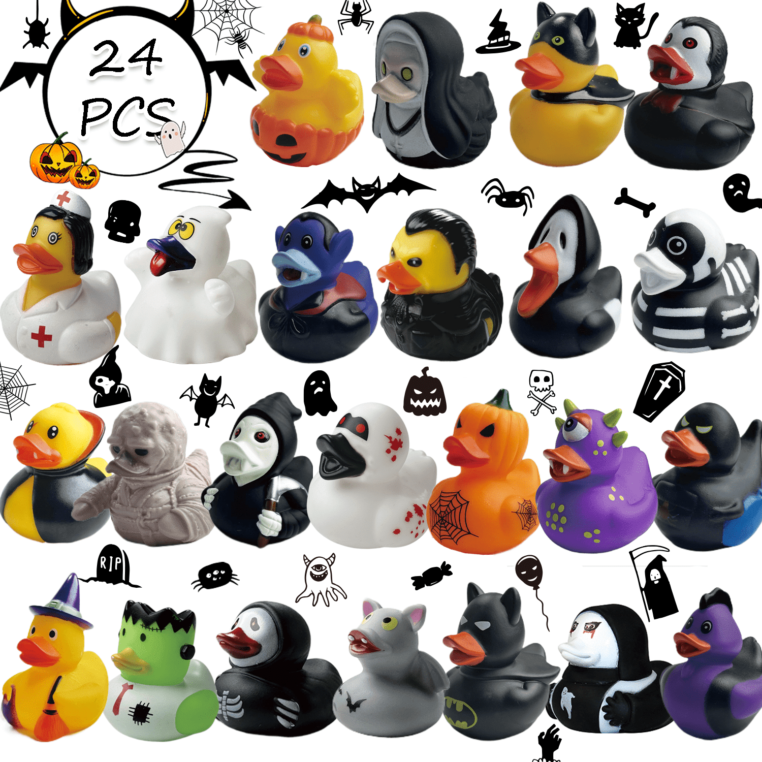 24 PCS Halloween Rubber Ducks, Halloween Style Design Ducks Toys for ...
