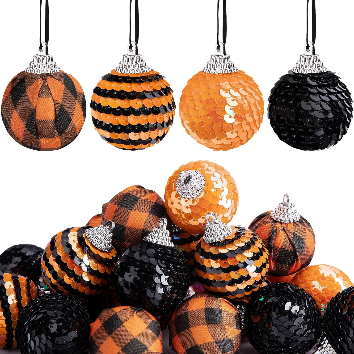 24 PCS Halloween Sequin Hanging Ball Ornaments - 1.6 Inch Halloween ...