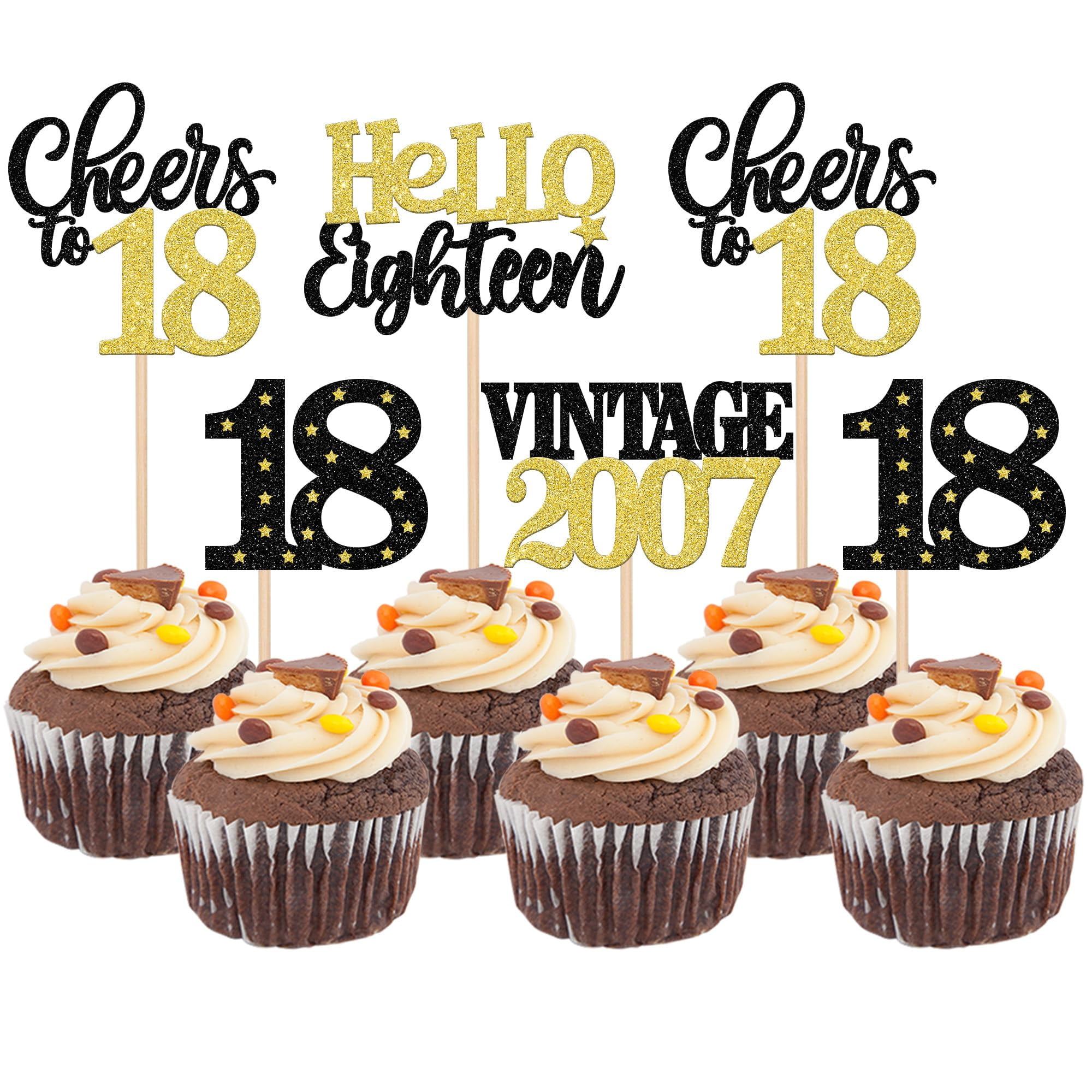 24 PCS Happy 18th Birthday Cupcake AFN1Toppers Star Hello Eighteen ...