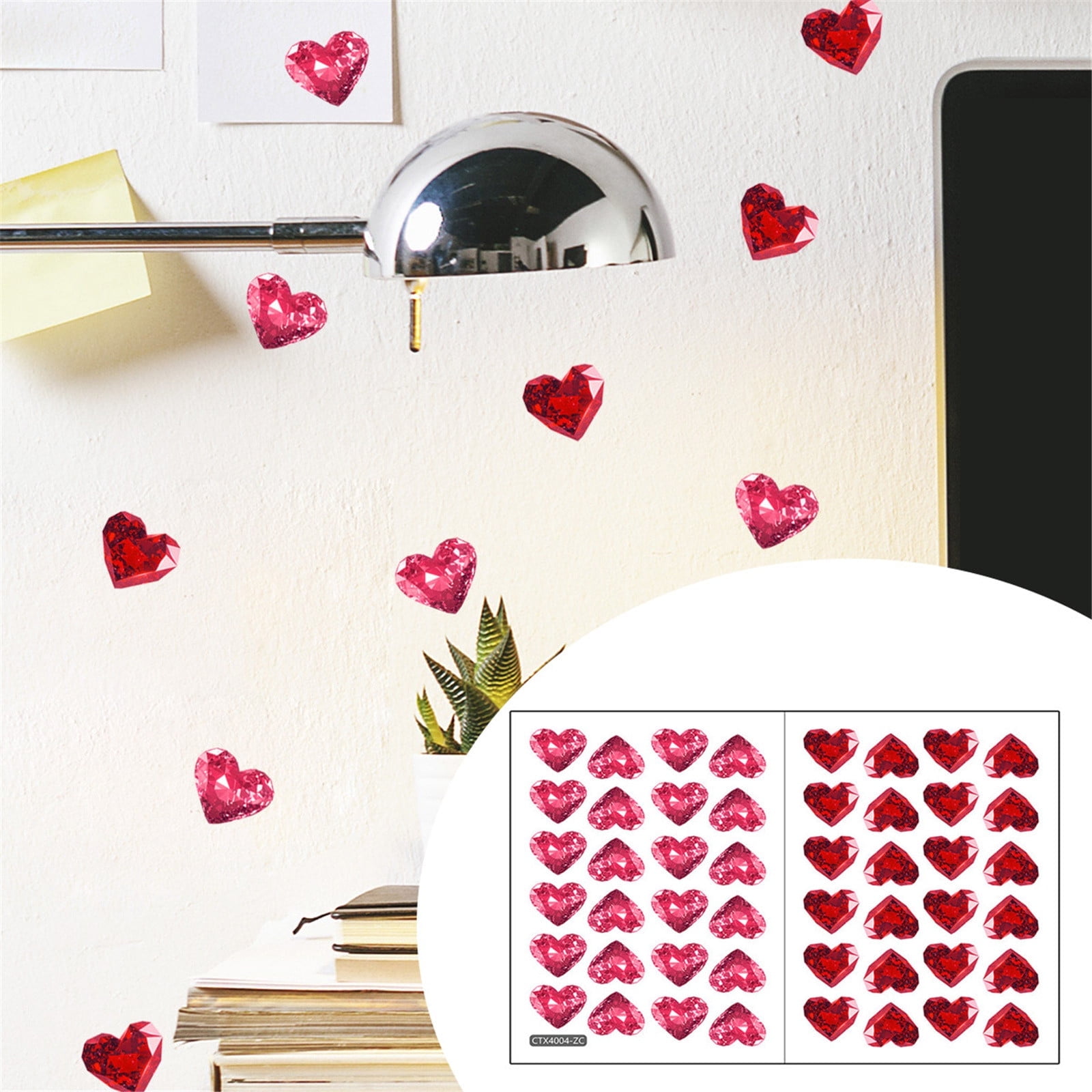 24 PCS Holographic Red Heart Stickers, Sparkly Metallic Heart Sticker ...