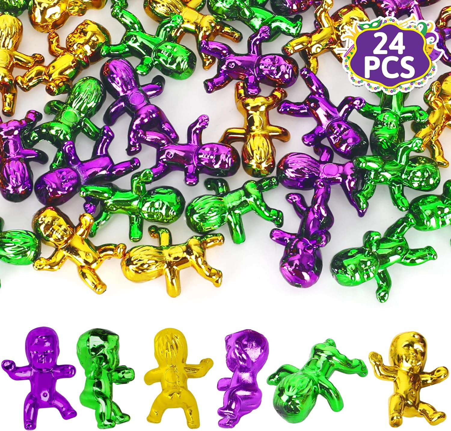 24 PCS King Cake Babies, 1 Inch Plastic Babies for Mardi Gras, Purple ...
