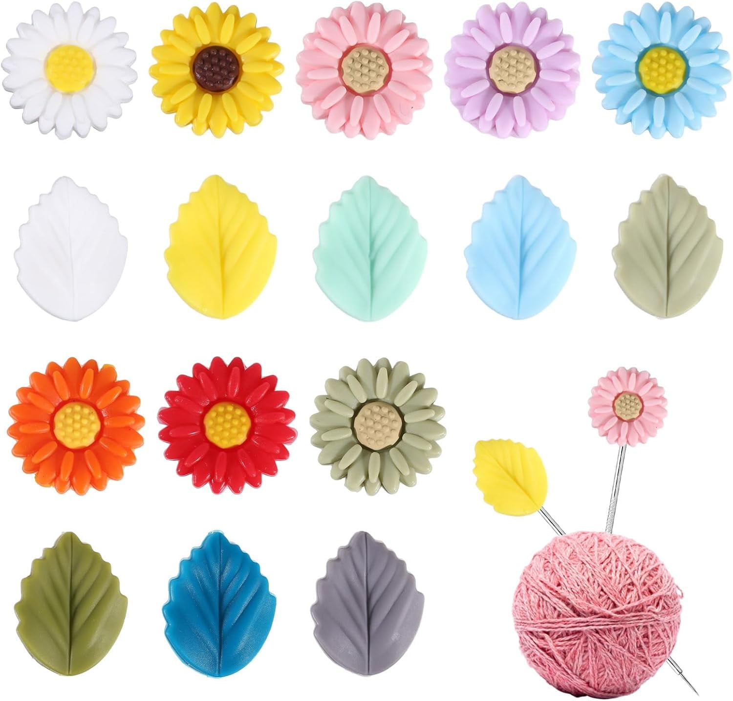24 PCS Knitting Needle Stoppers Cute Daisy Flower Leaf Knitting Needle ...