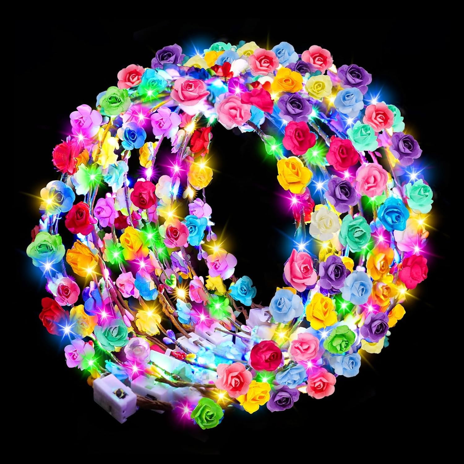 24 PCS LED Flower Crowns Headbands,Light Up Flower Crowns for Women ...