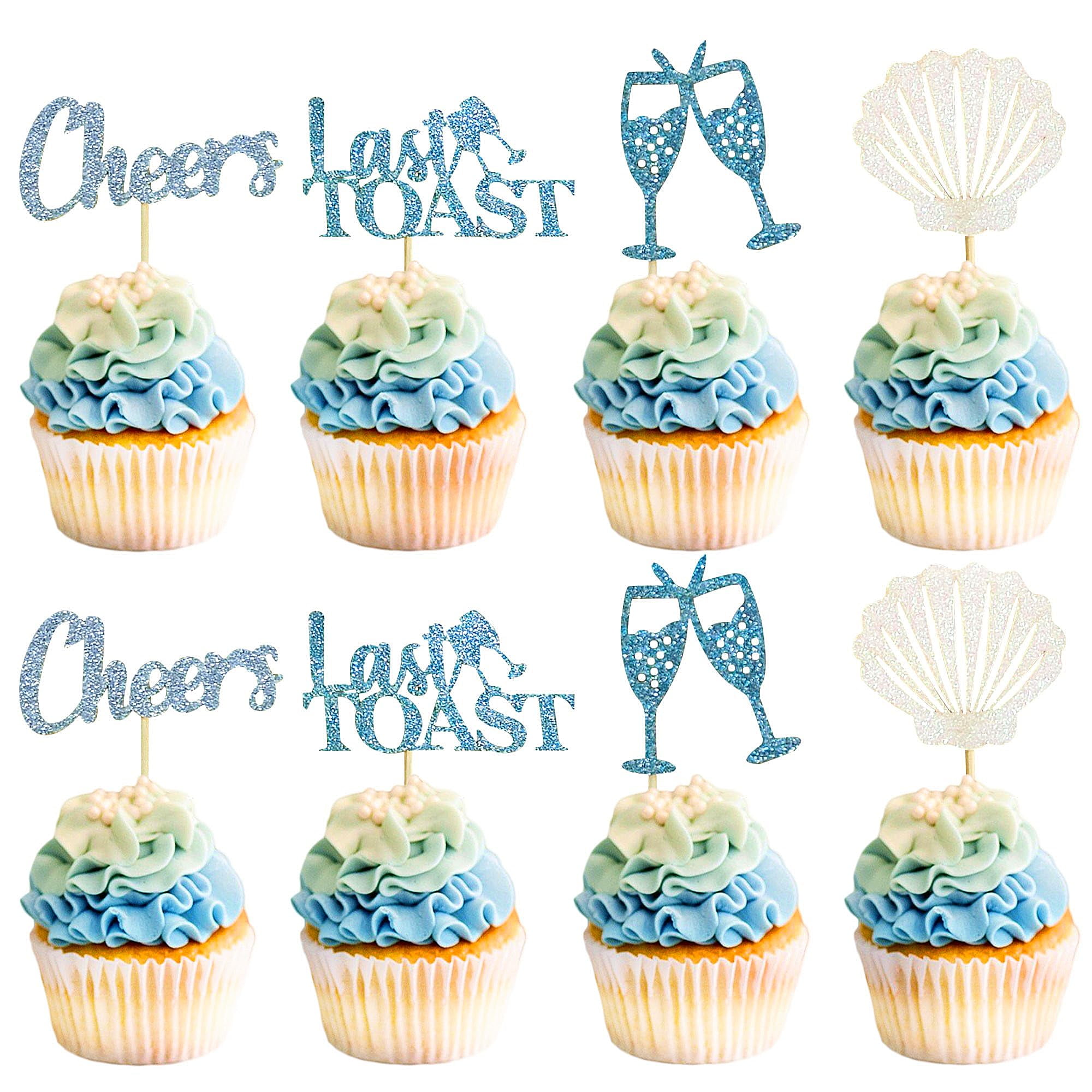 24 PCS Last Toast on the AIS1 Coast Cupcake Toppers Blue Coastal ...