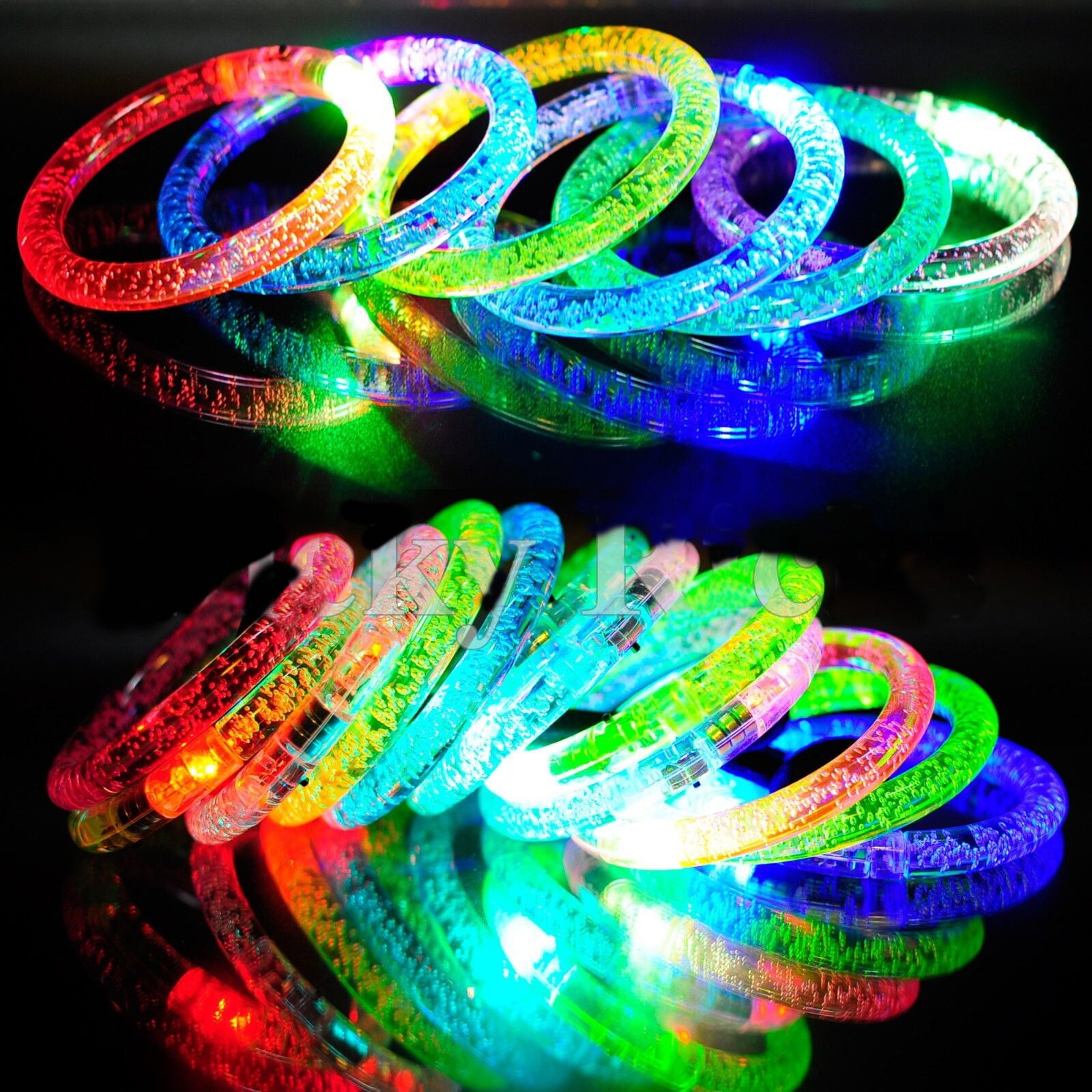 24 PCS Light-Up Bracelets Thick Acrylic Wristbands LED Flashing Bands ...