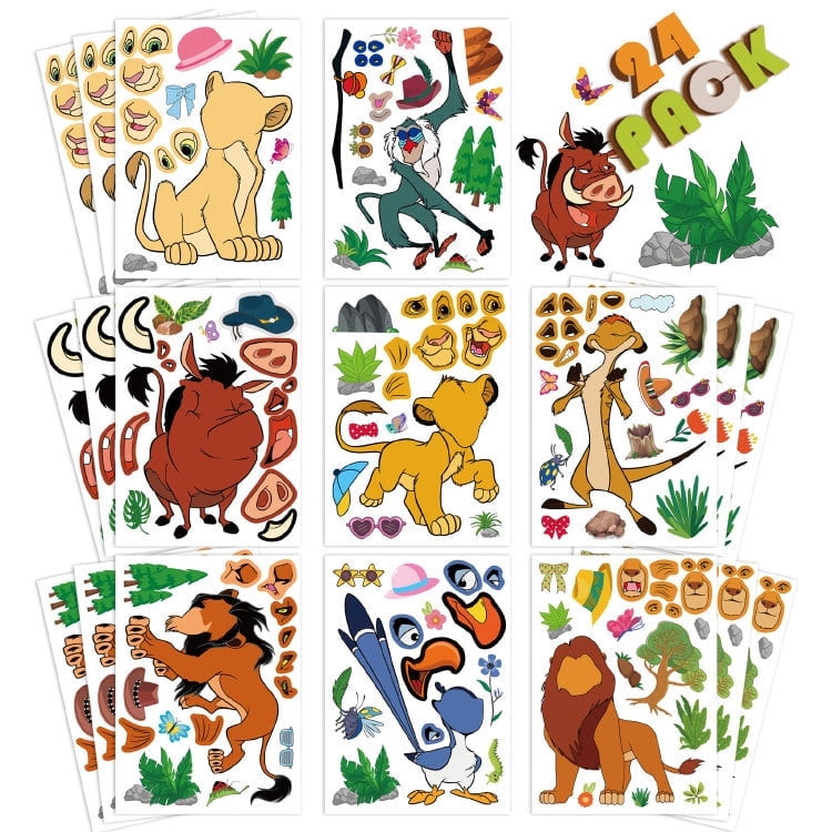 24 PCS The Lion King Stickers DIY Kids Stickers with Changeable Faces ...