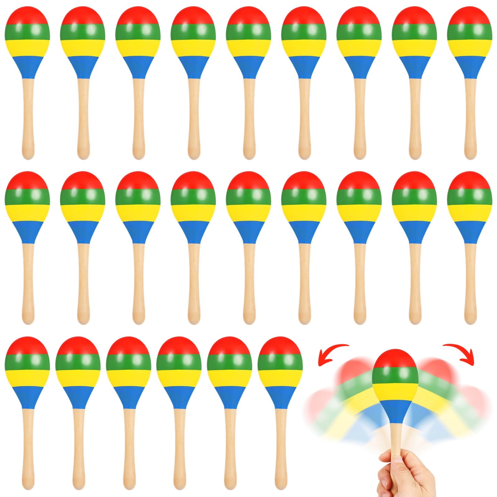 24 PCS Maracas, 7.9 Inches Multi-Colored Wooden Maracas, Lightweight Design Noisemaker Musical ...