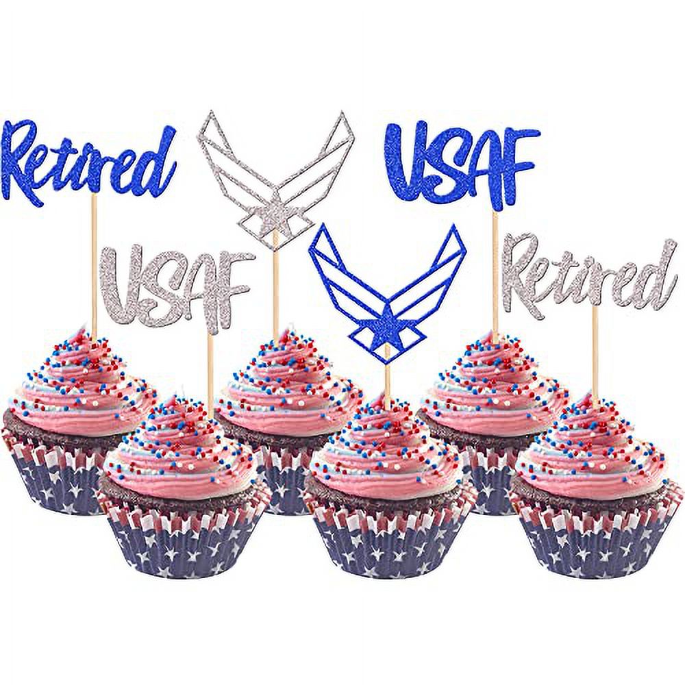 24 PCS Military Themed Cupcake Toppers Silver and Blue Glitter USAF ...