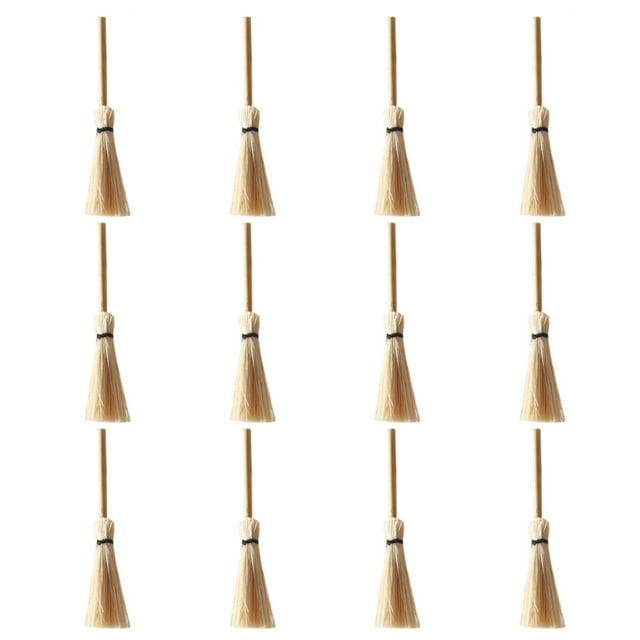 24 PCS Mini Broom Broomstick Straw Craft Decor Photo Natural Bamboo ...