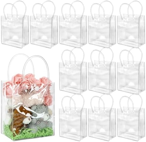 24 PCS Mini Clear Gift Bags with Handle,5.1" x 5.9" x 2.8", Transparent ...