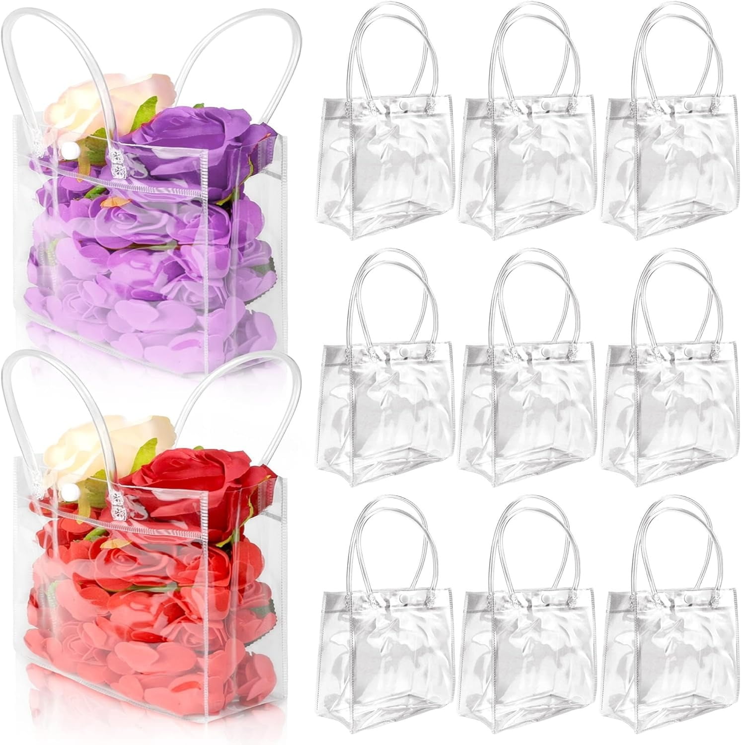 24 PCS Mini Clear Gift Bags with Handle,5.9" x 6.3" x 2.8",Small ...