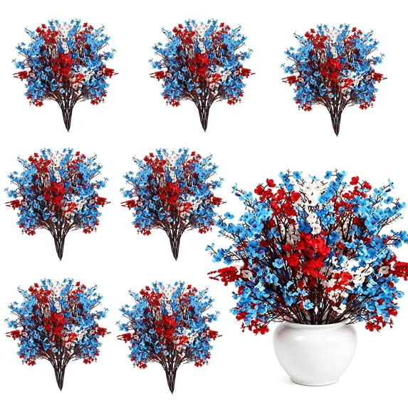 24 PCS Patriotic Artificial Flowers, Red White Blue Baby’s Breath Stems ...