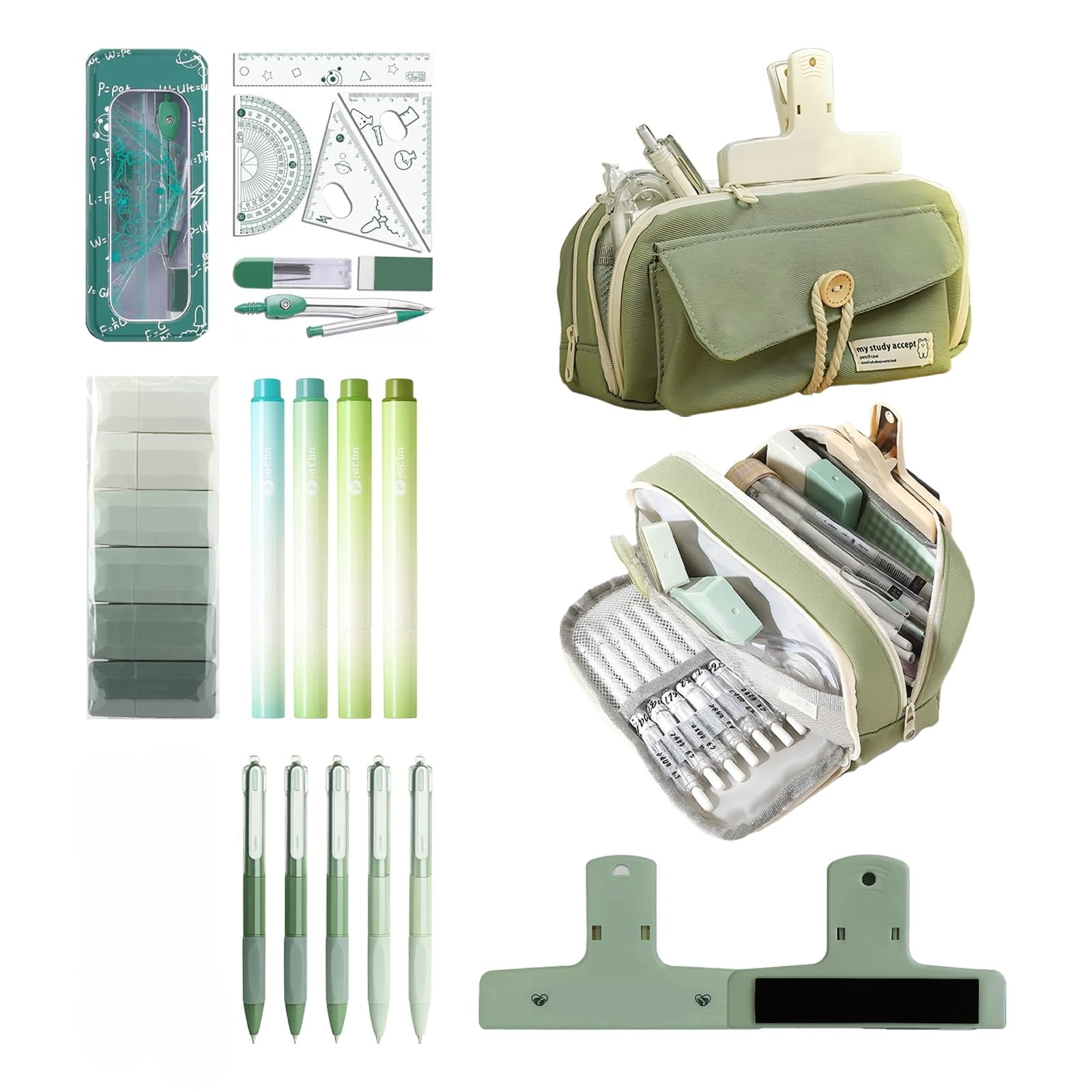 24 PCS Pencil Case Set with Large Capacity, 4-Compartment Pouch ...