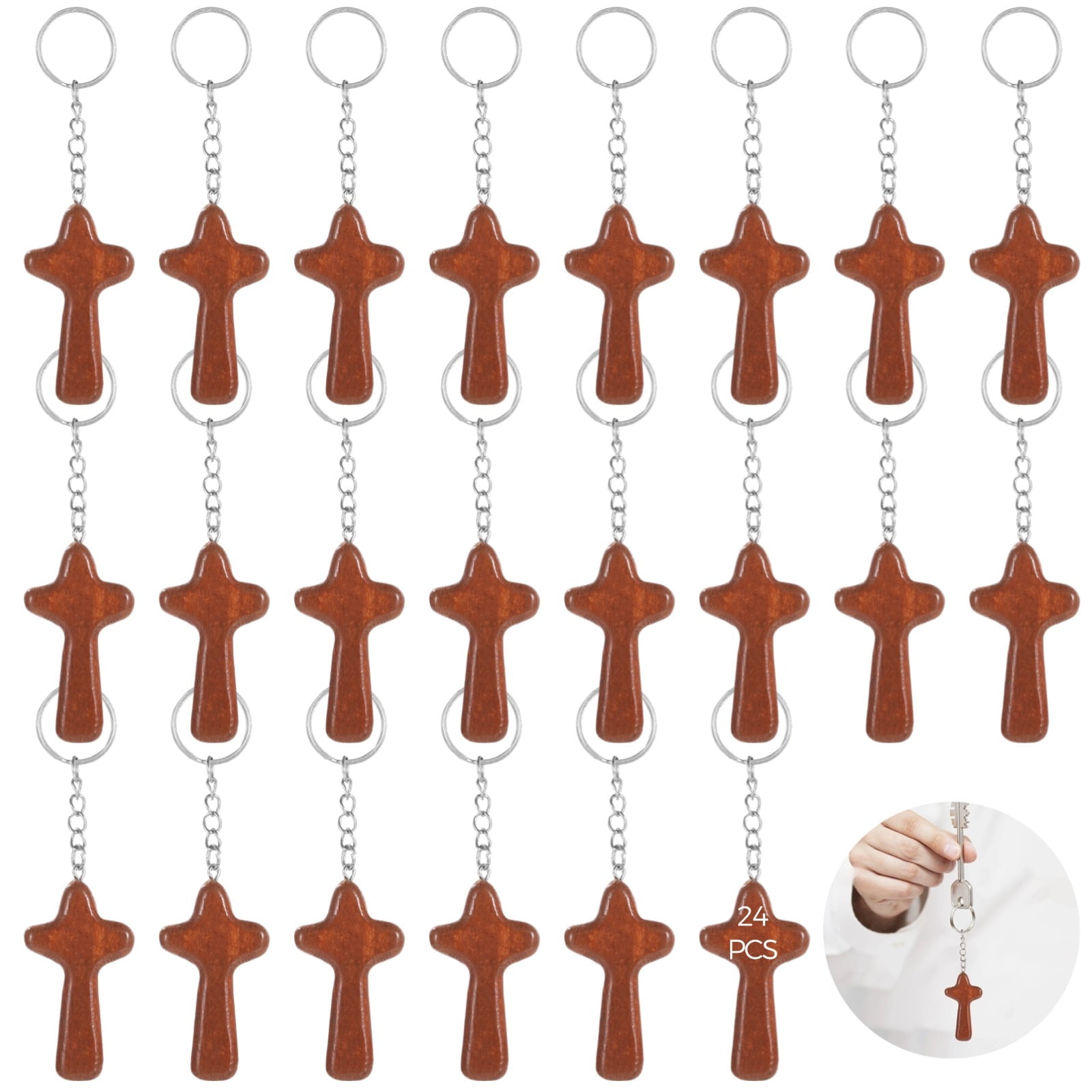 24 PCS Pocket Cross Keychains, Wooden Cross Keychains with Metal Ring ...
