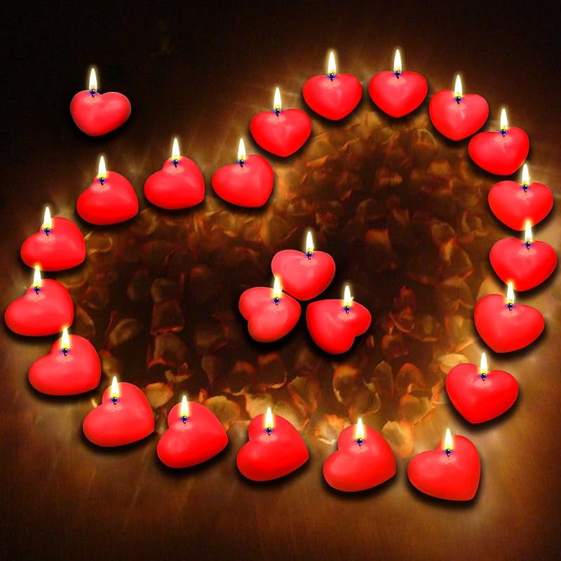 24 PCS Red Floating Candles, Unscented Dripless Wax Discs Heart Shape ...
