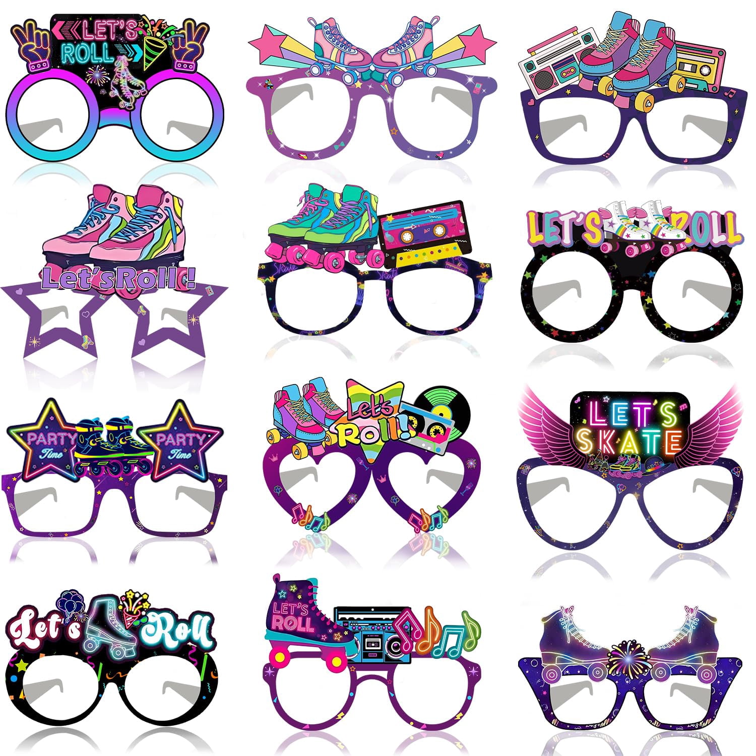 24 PCS Roller Skate Party Favors Roller Skating Paper Eyeglasses Retro ...