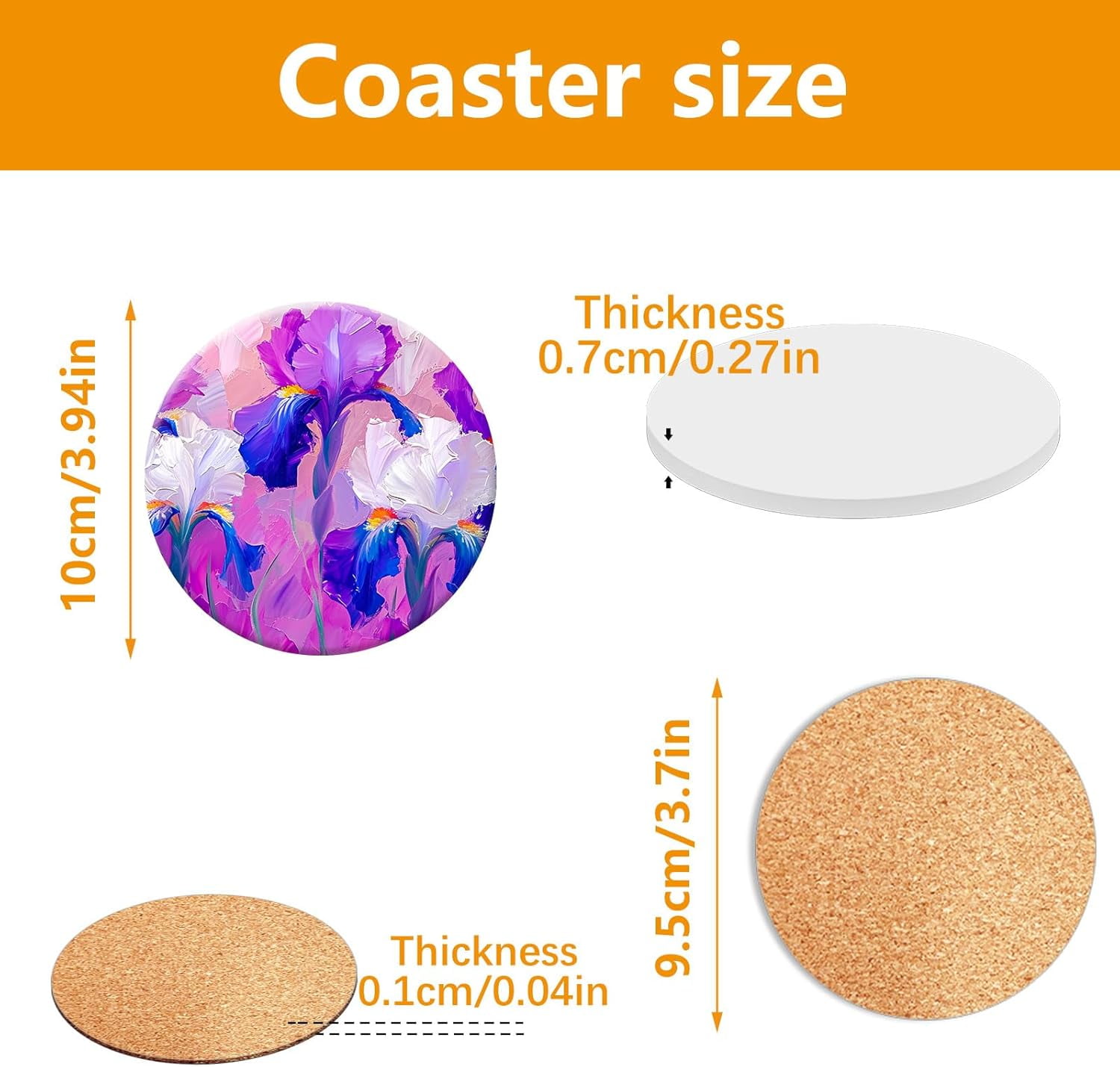 24 PCS Round Ceramic Tiles for Crafts 4x4 inches and self Adhesive Cork ...