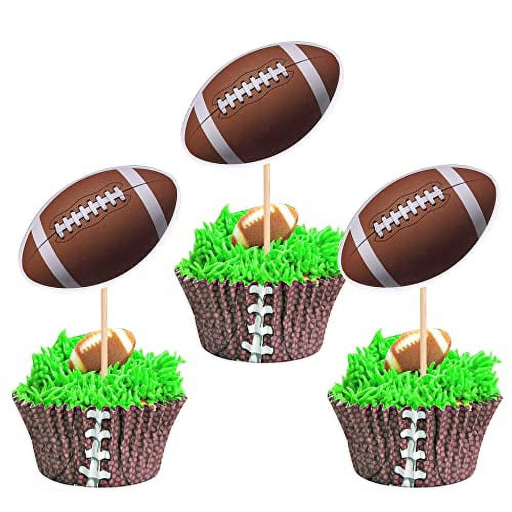 24 PCS Rugby Ball Cupcake Toppers Sports Ball Theme Football Cupcake Picks for Sports Theme Baby ...
