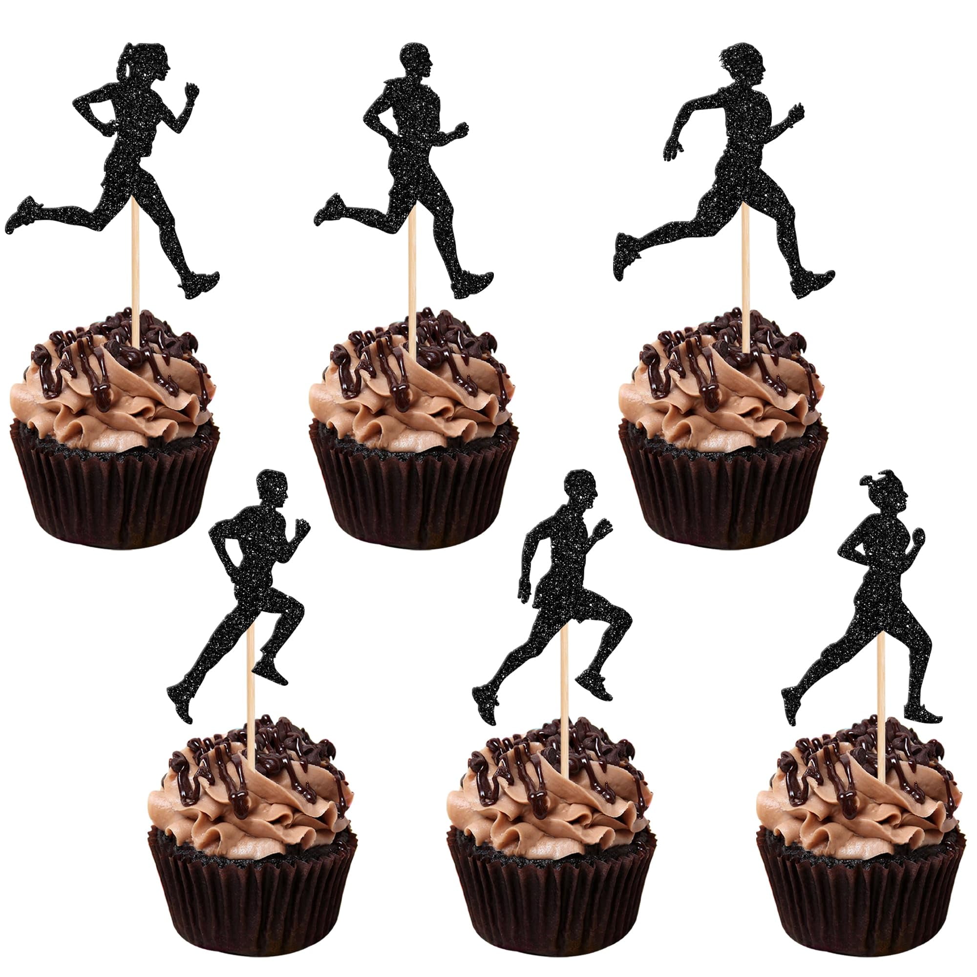 24 PCS Running Cupcake Toppers Black AIS1 Glitter Sports Fitness ...